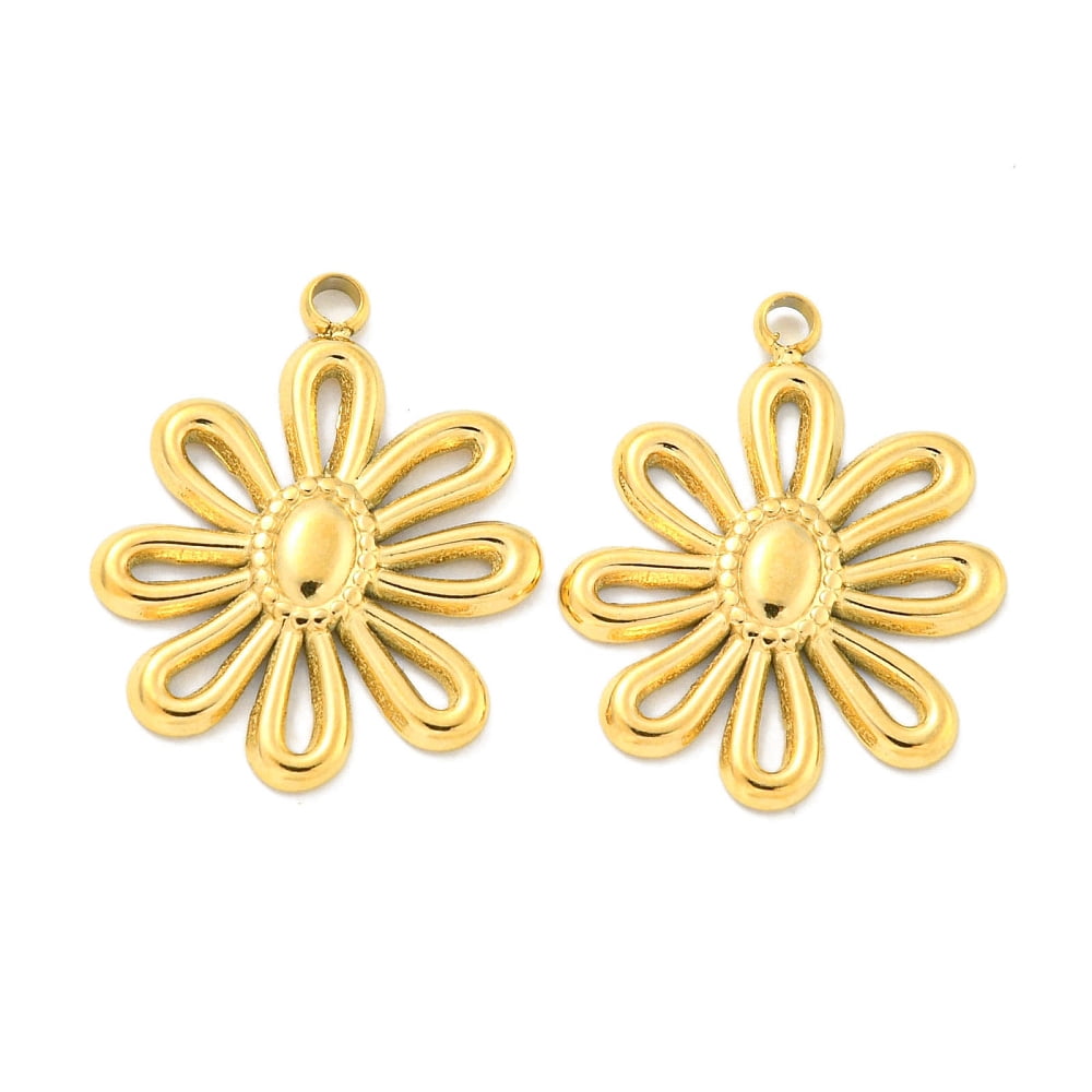 3 pc PVD Vacuum Plating 304 Stainless Steel Pendants Flower Charms Real ...