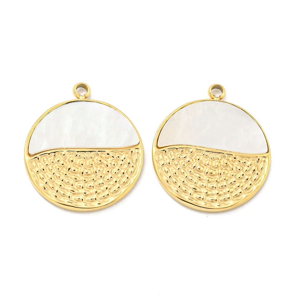 3 pc PVD Vacuum Plating 304 Stainless Steel Pendants with Shell Flat ...