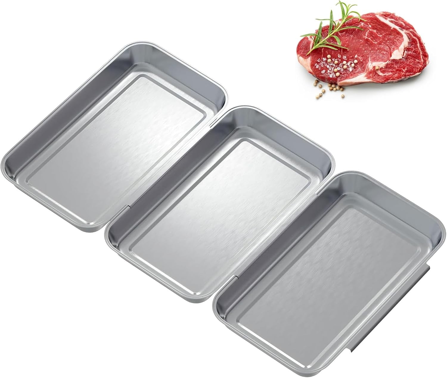 3 pc Stainless Steel Breading Tray Set Metal Food Trays for Marinating ...