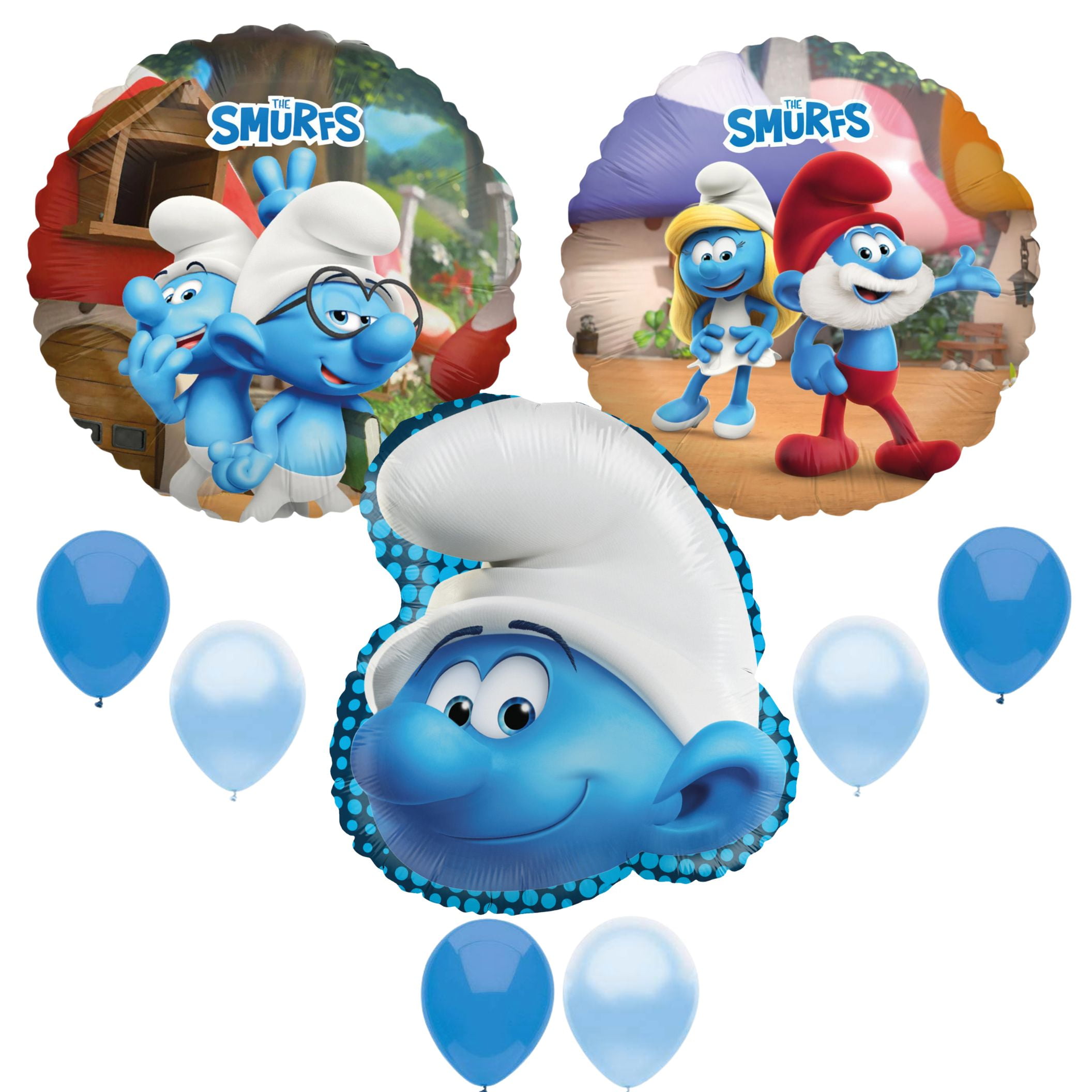 9 pc Blue Smurfs Birthday balloons Decorations supplies Bouquet ...