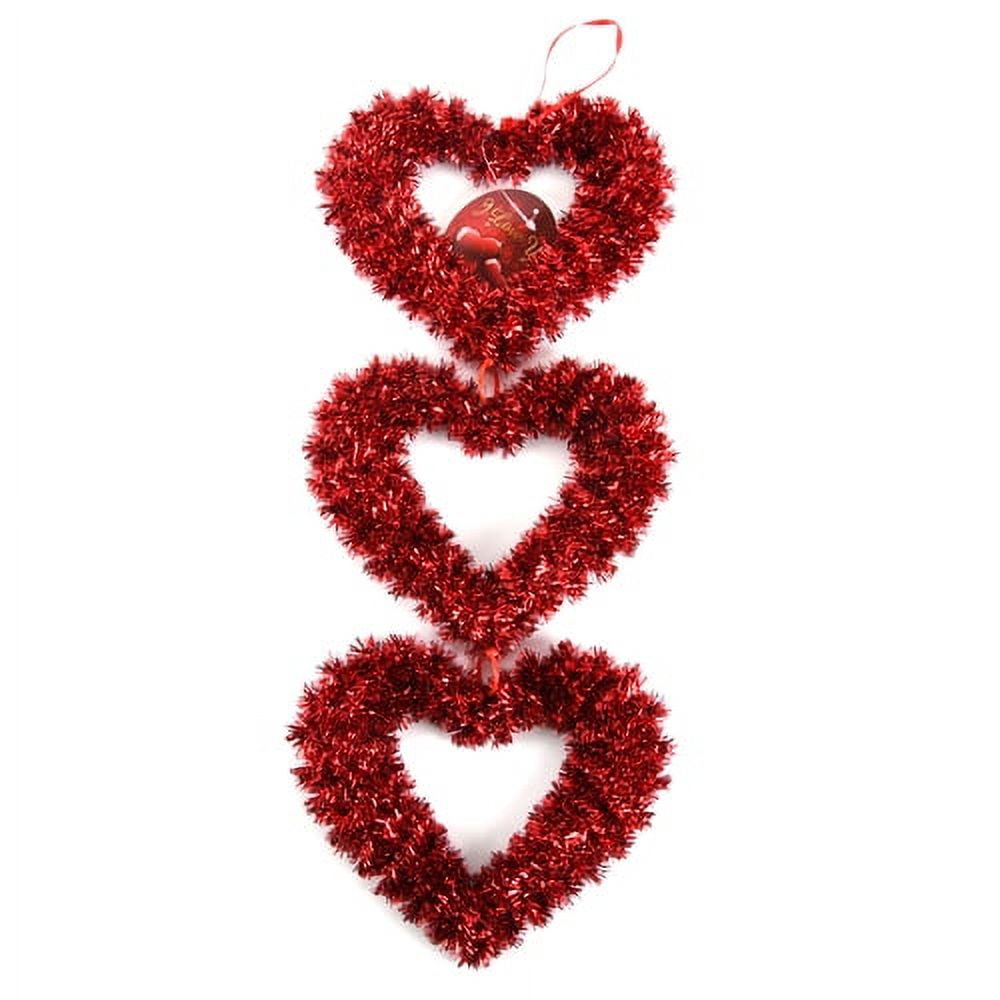 3 pc VALENTINE HANGING UNIQUE ,ROMANTIC DECORATION RED TINSEL HEARTS ...
