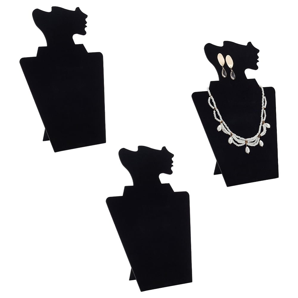 3 pc Velvet and Cardboard Side Face Profile Necklace Displays Bust ...