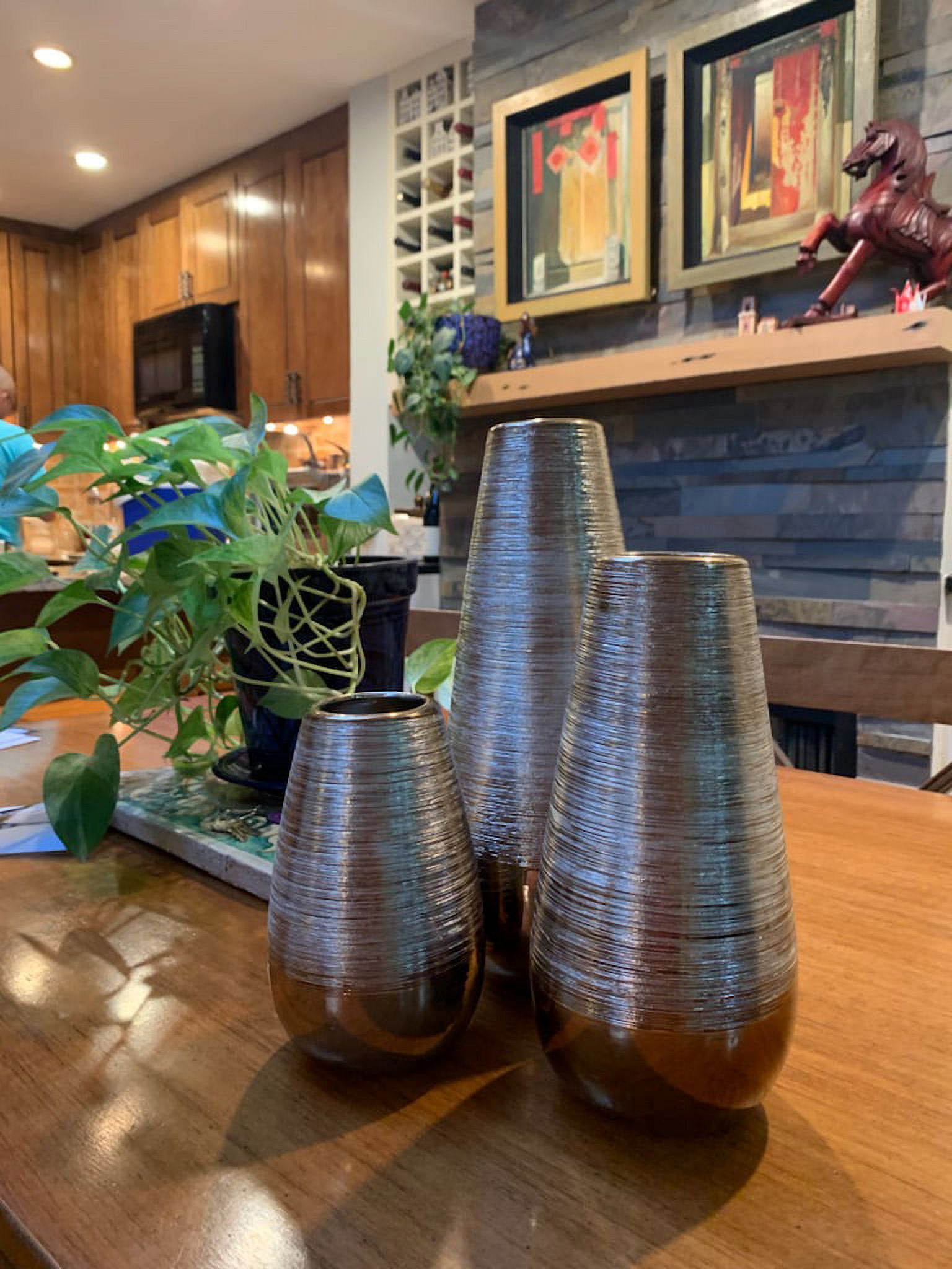 3 pc. vase set. gorgeous gold/ bronze glaze. textured look. 12.5Tx5x4 ...