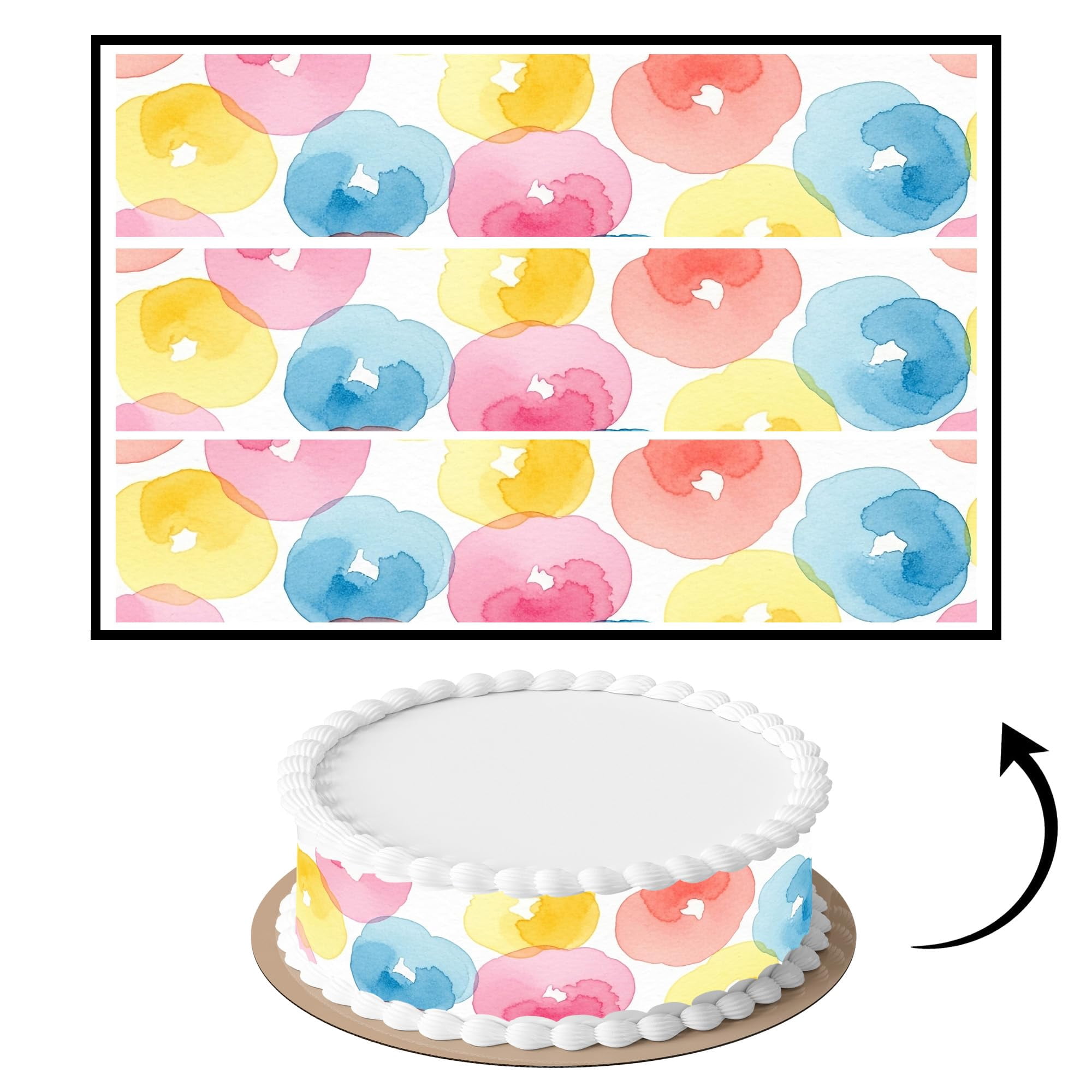 3 pcs Abstract Floral Shapes Cake Strips Edible birthday cake strips ...