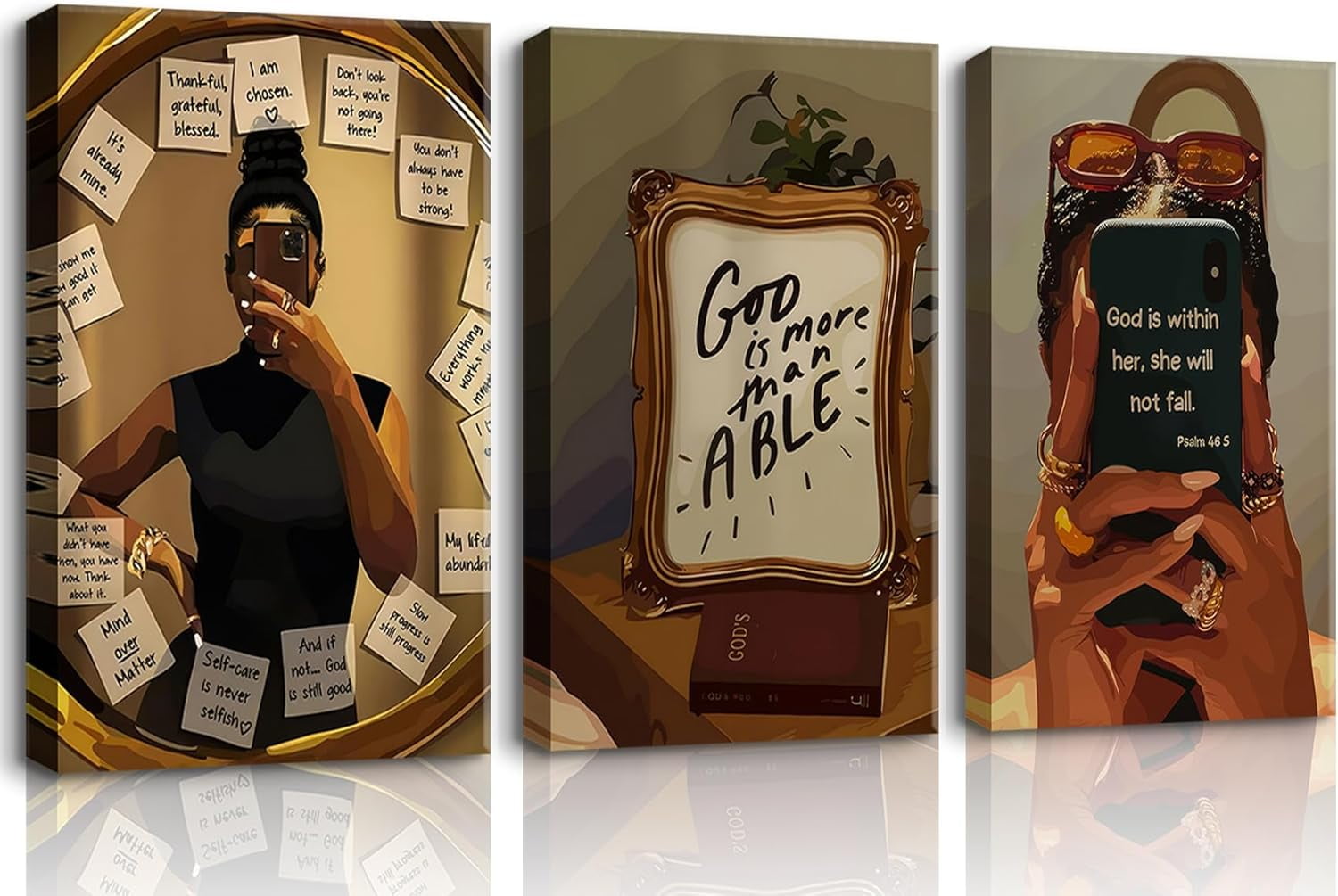 3 pcs Black Girl Wall Art African American Woman Canvas Wall Decor Black Women Wall Art Bohemian ...