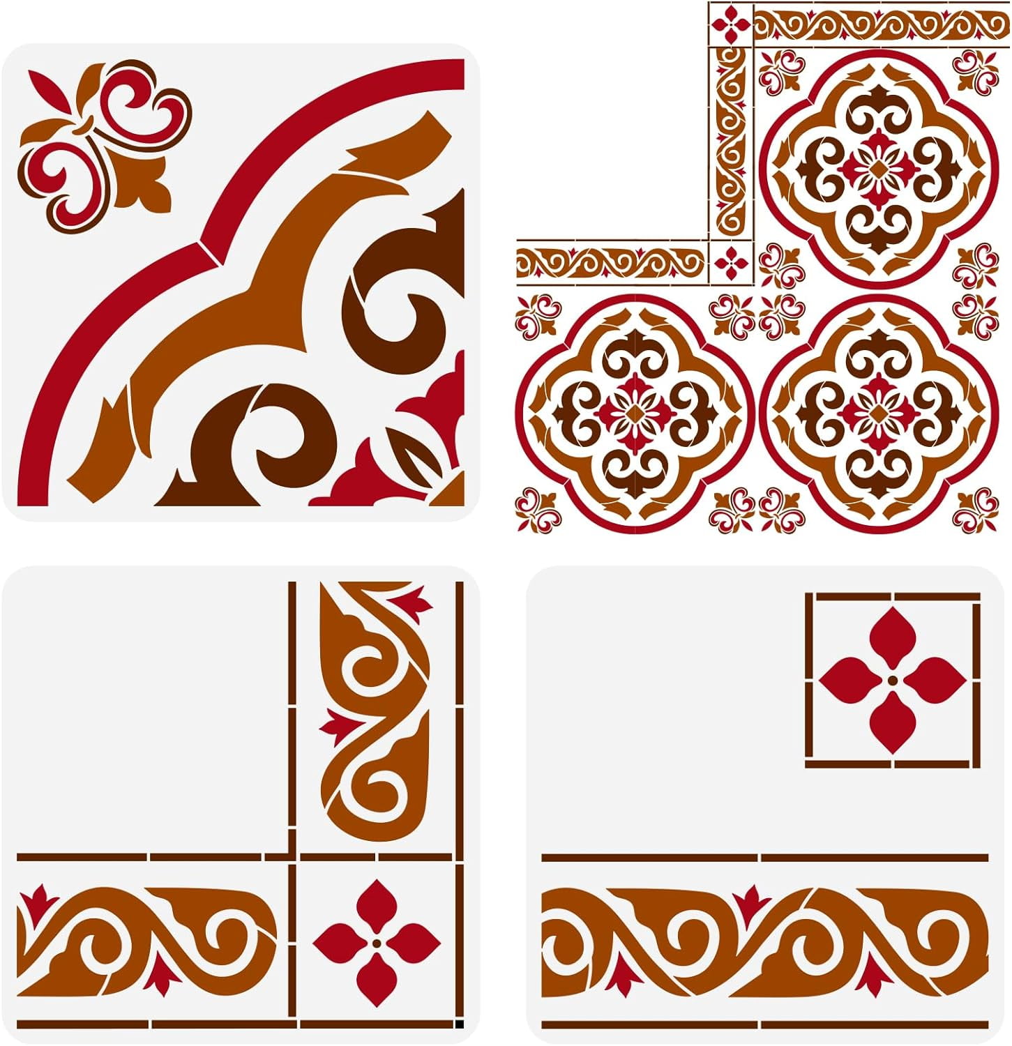 3 pcs Border Corners Tile Stencil 11.8x11.8inch Reusable Floor Tile ...