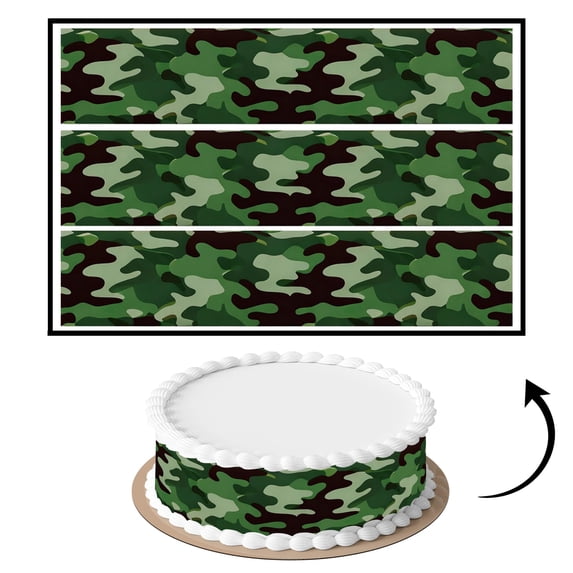 3 pcs Camouflage (Green) Cake Strips Edible birthday cake strips, cake ...