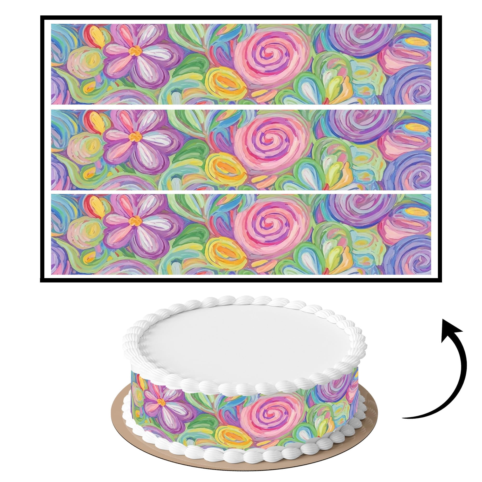 3 pcs Colorful Floral Energy Cake Strips Edible birthday cake strips ...