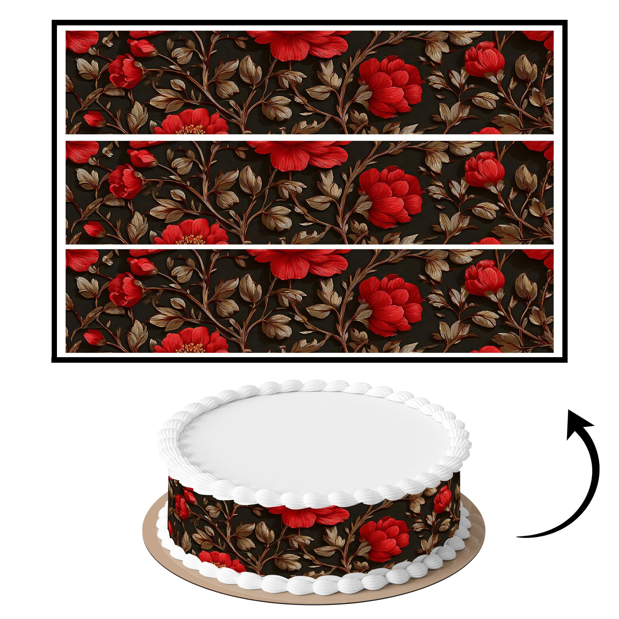 3 pcs Dark Rose Garden Cake Strips Edible birthday cake strips, cake ...