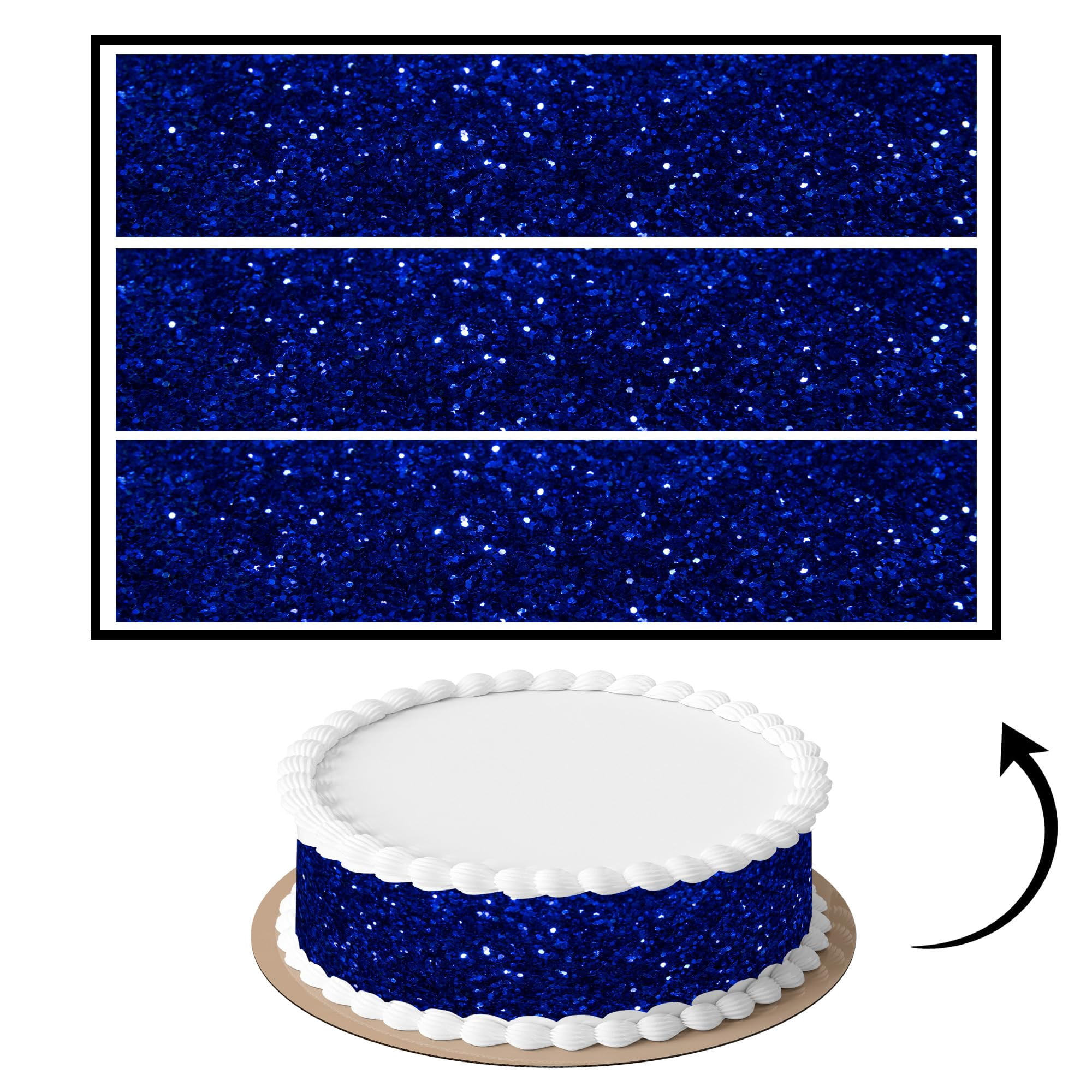 3 pcs Deep Blue Glitter Cake Strips Edible birthday cake strips, cake ...