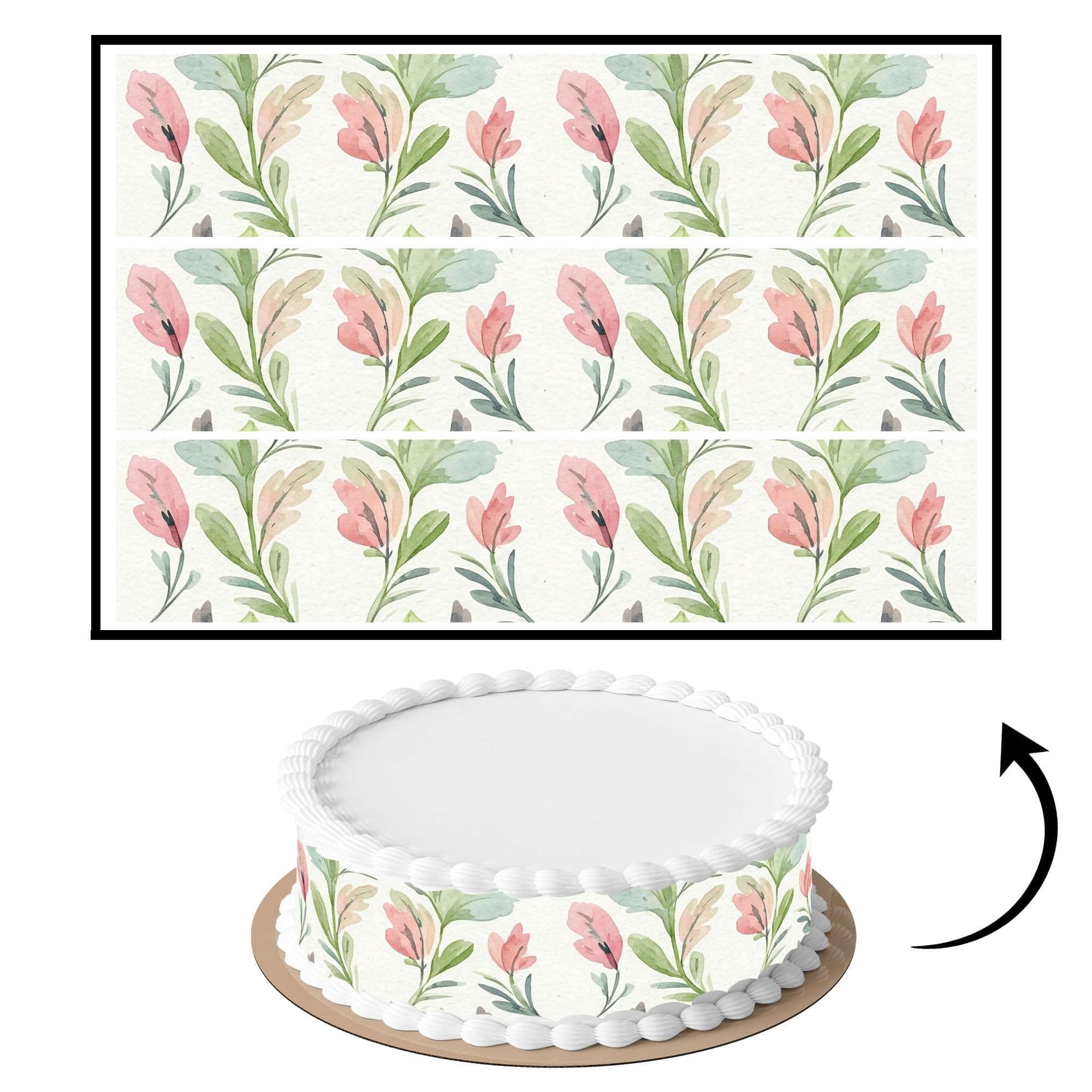 3 pcs Elegant Floral Repeat Cake Strips Edible birthday cake strips ...