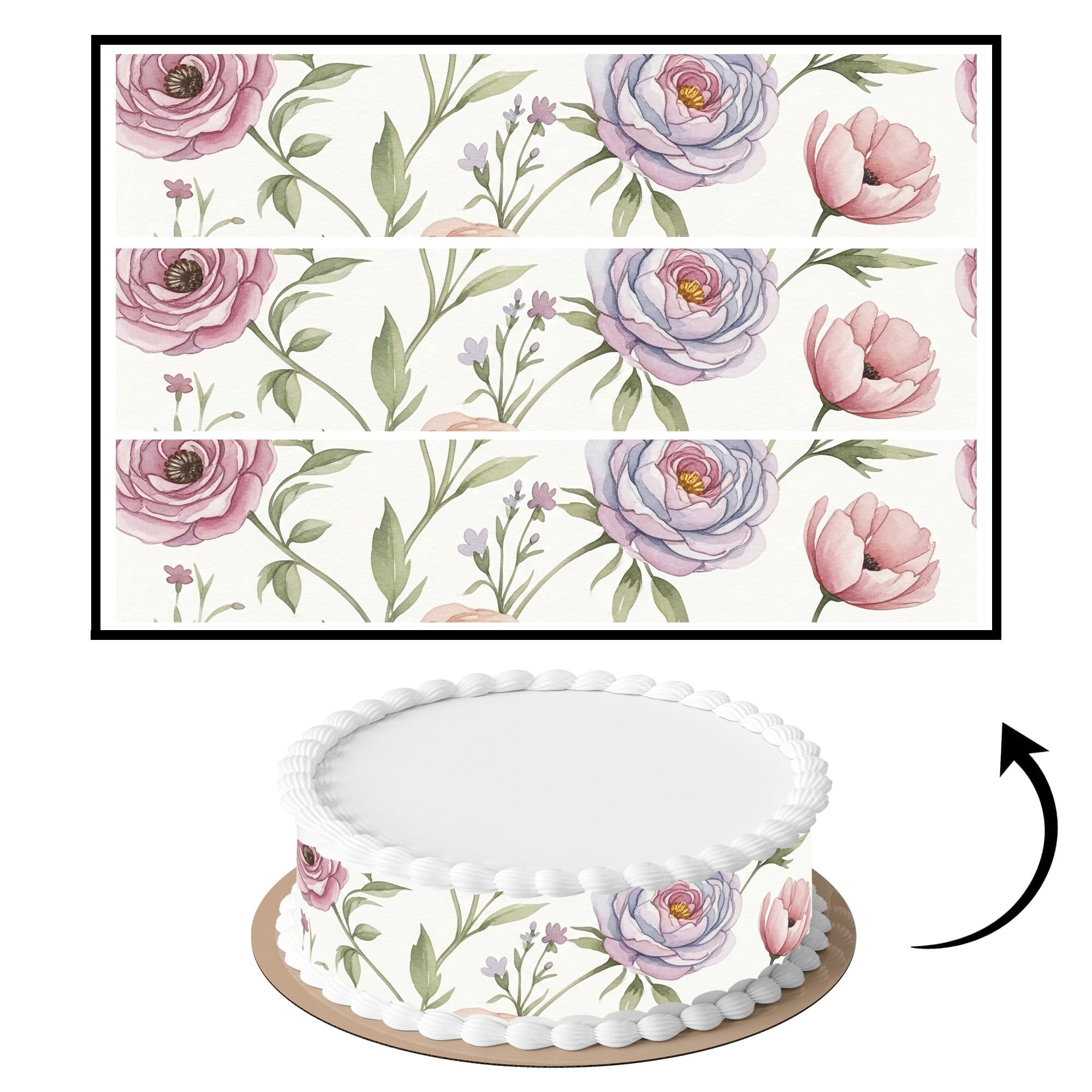 3 pcs Elegant Rose Branch Cake Strips Edible birthday cake strips, cake ...