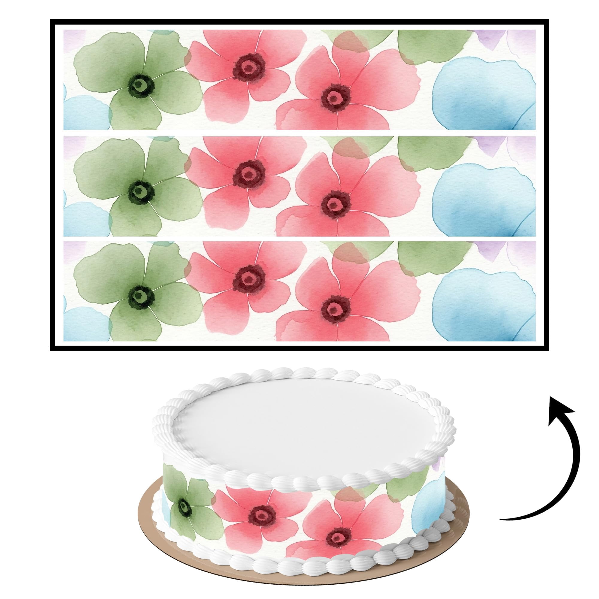 3 pcs Gdentle Garden Flowers Cake Strips Edible birthday cake strips ...