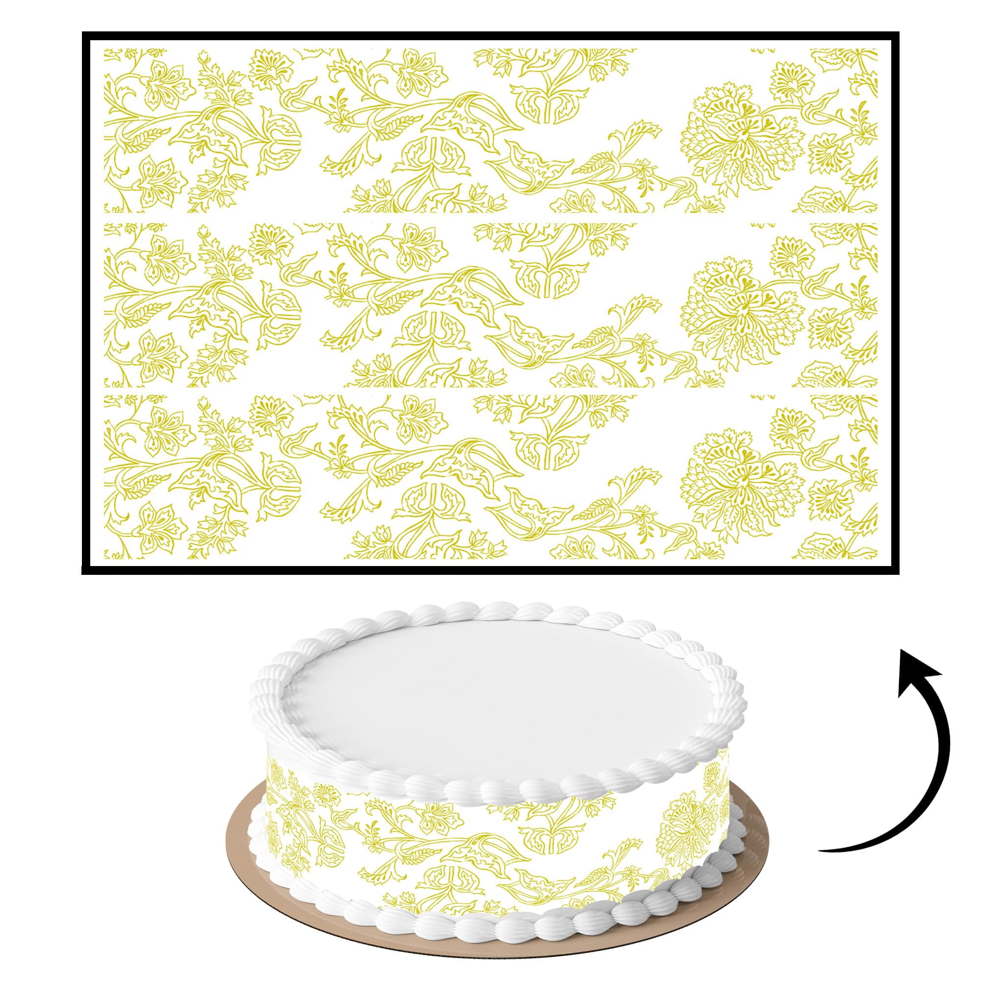 3 pcs Gold Floral Lace Cake Strips Edible birthday cake strips, cake ...