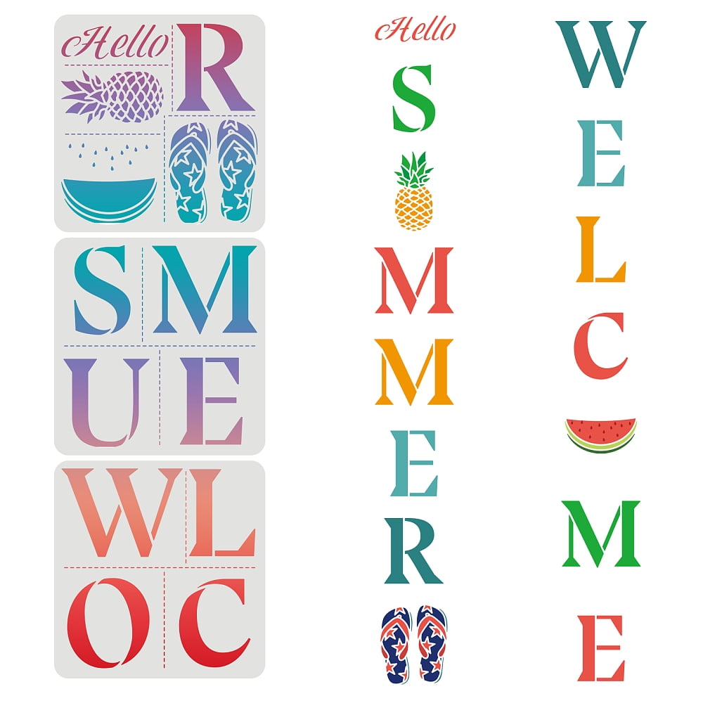 3 pcs Hello Summer Stencil 11.8x11.8inch Reusable Summer Stencil with ...