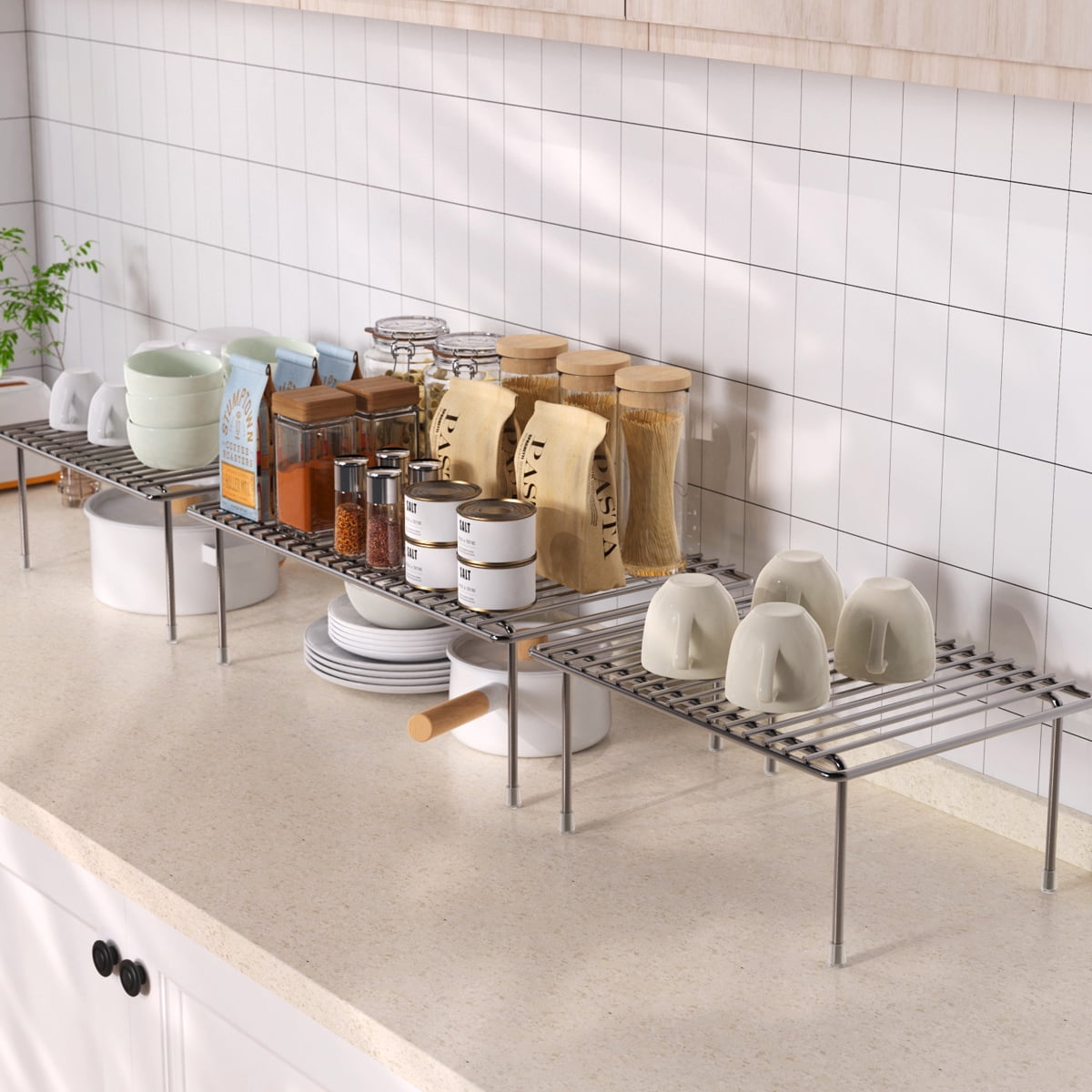 3 pcs Kitchen Spice Racks, Expandable Metal Racks, Layered Arrangement ...