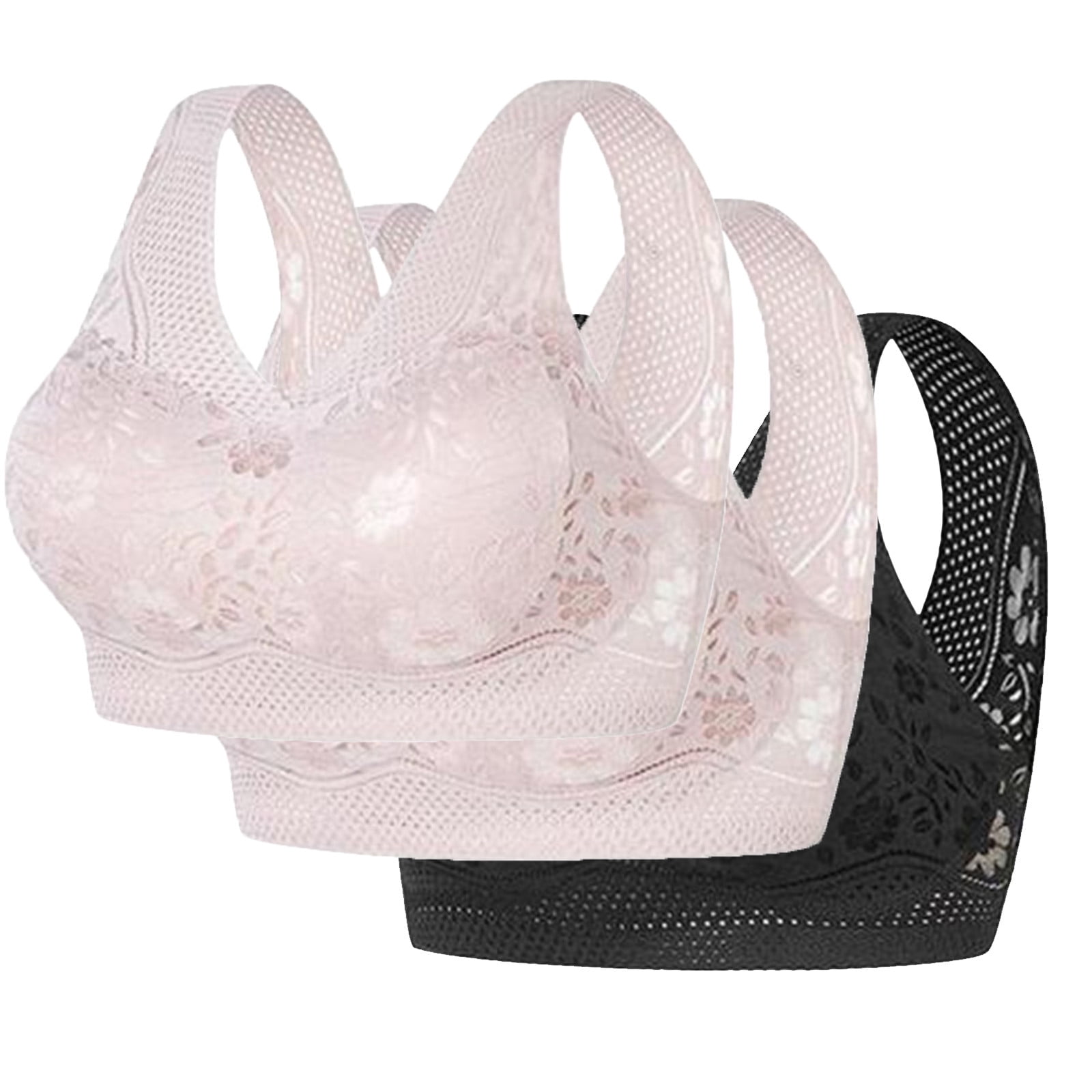 3 pcs Lace Everyday Bra Women Full Figure Wireless Bras Full Coverage ...