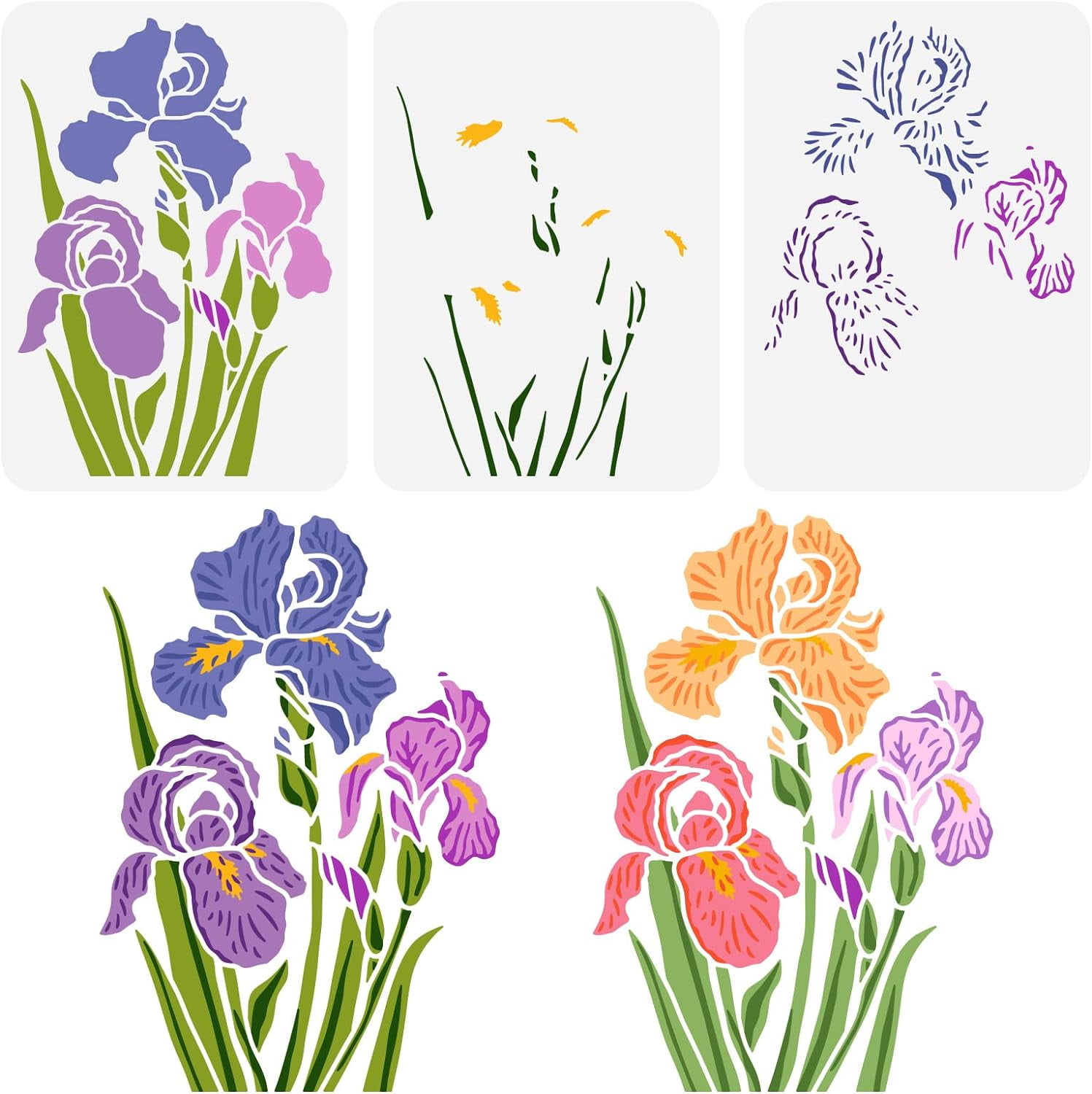 3 pcs Layered Iris Stencil 8.3x11.7inch Reusable Iris Flower Painting Template DIY Iris Pattern ...