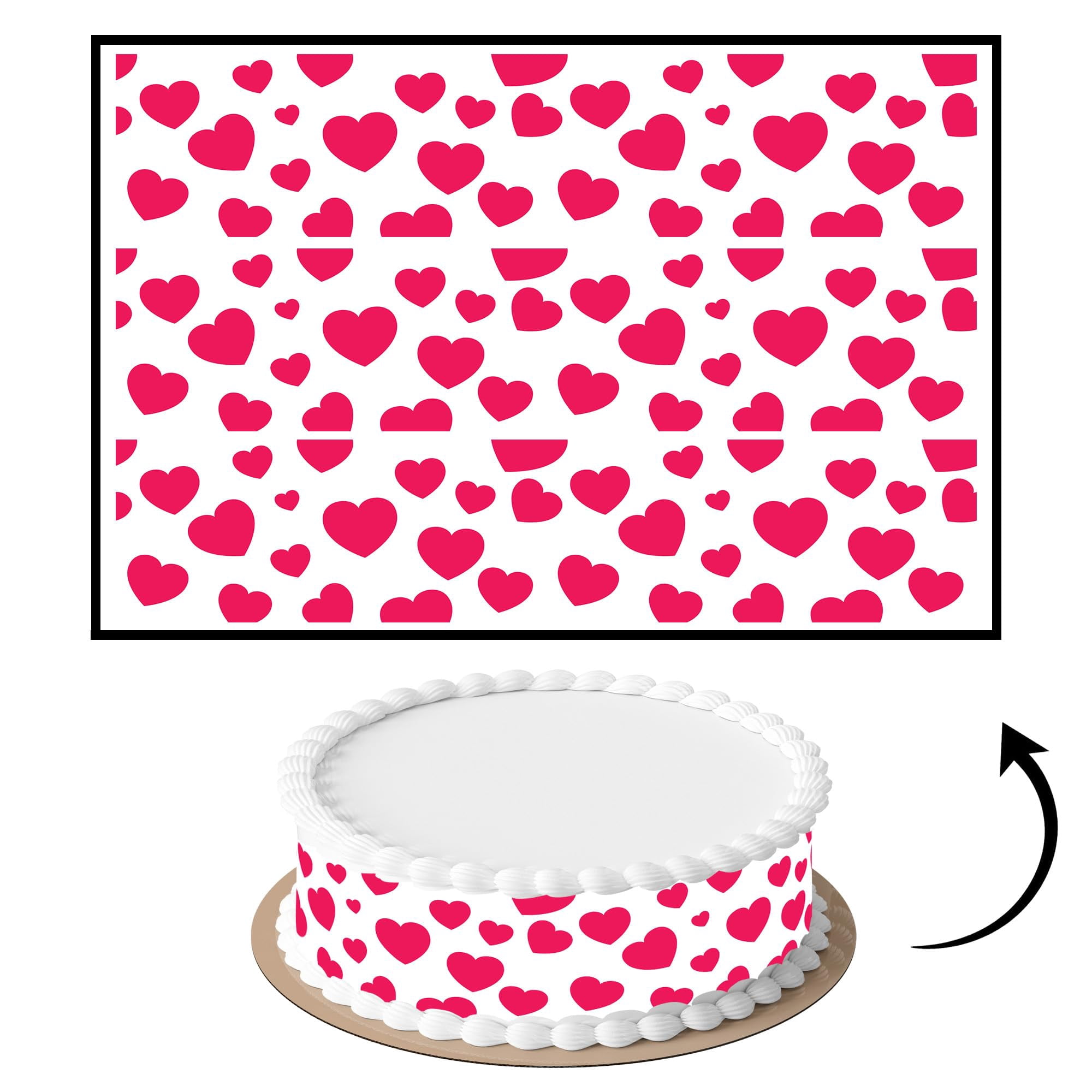 3 pcs Pink Hearts Celebration Cake Strips Edible birthday cake strips ...