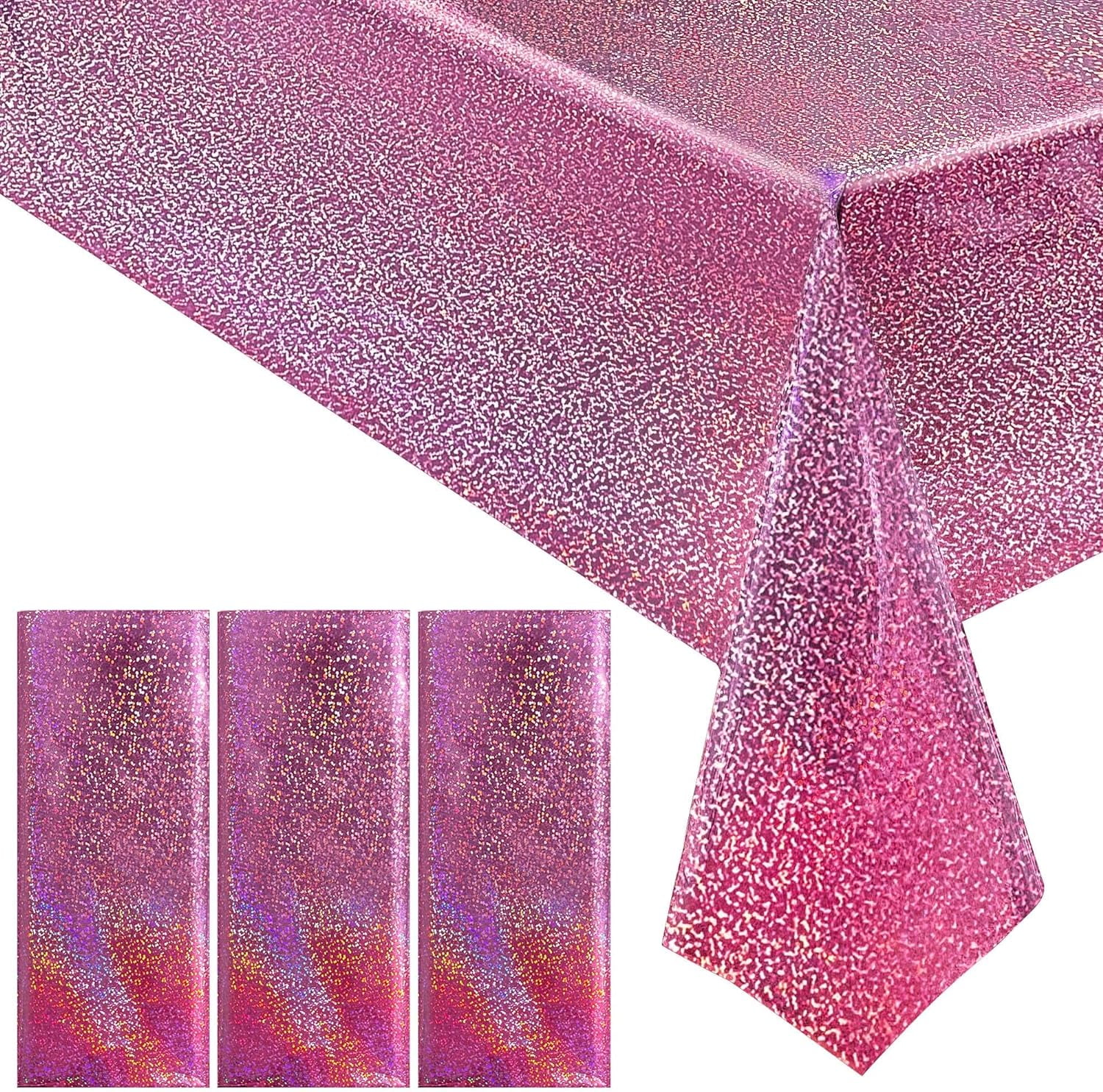 3 pcs Pink Holographic Laser Tablecloths Hot Pink Shiny Table Covers 40 ...