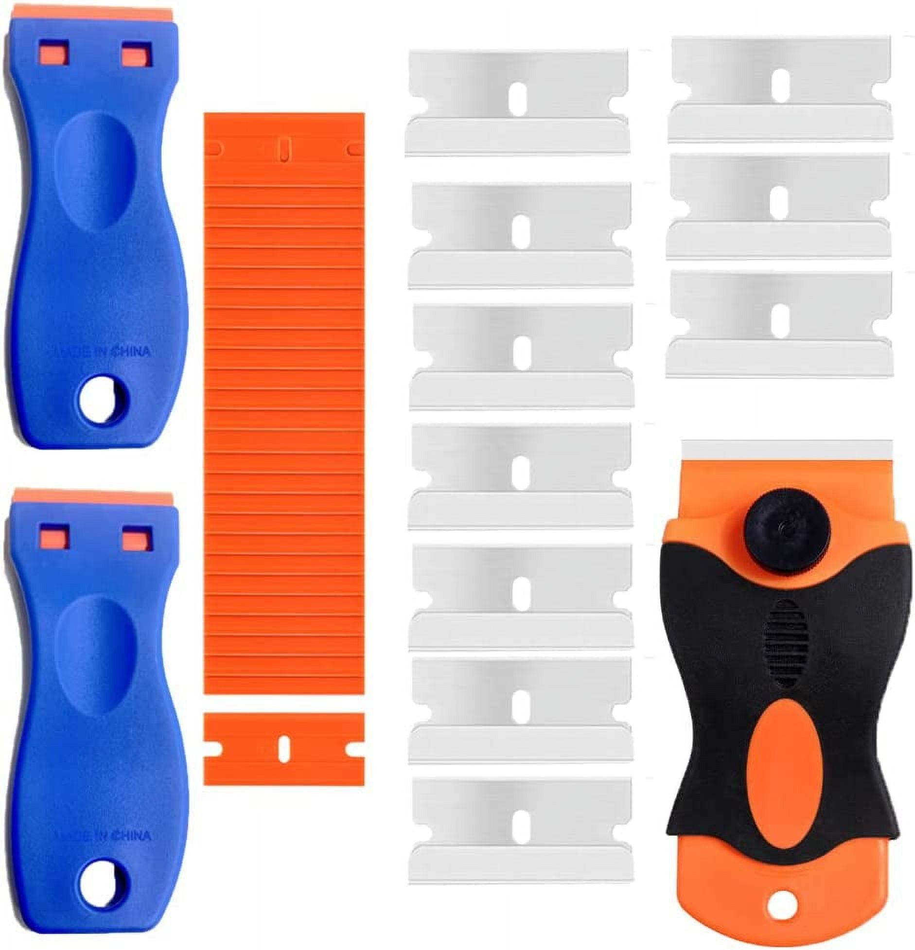 3 pcs Plastic Razor Blade Scrapers with 110 Blades, Gasket Labels Decal ...