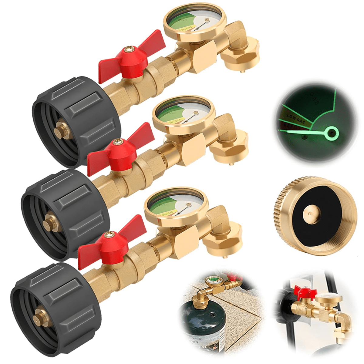 3 pcs Propane Refill Elbow Adapter with Tank Gauge, for 1 lb Tank, Universal Gas Gauge - Walmart.com