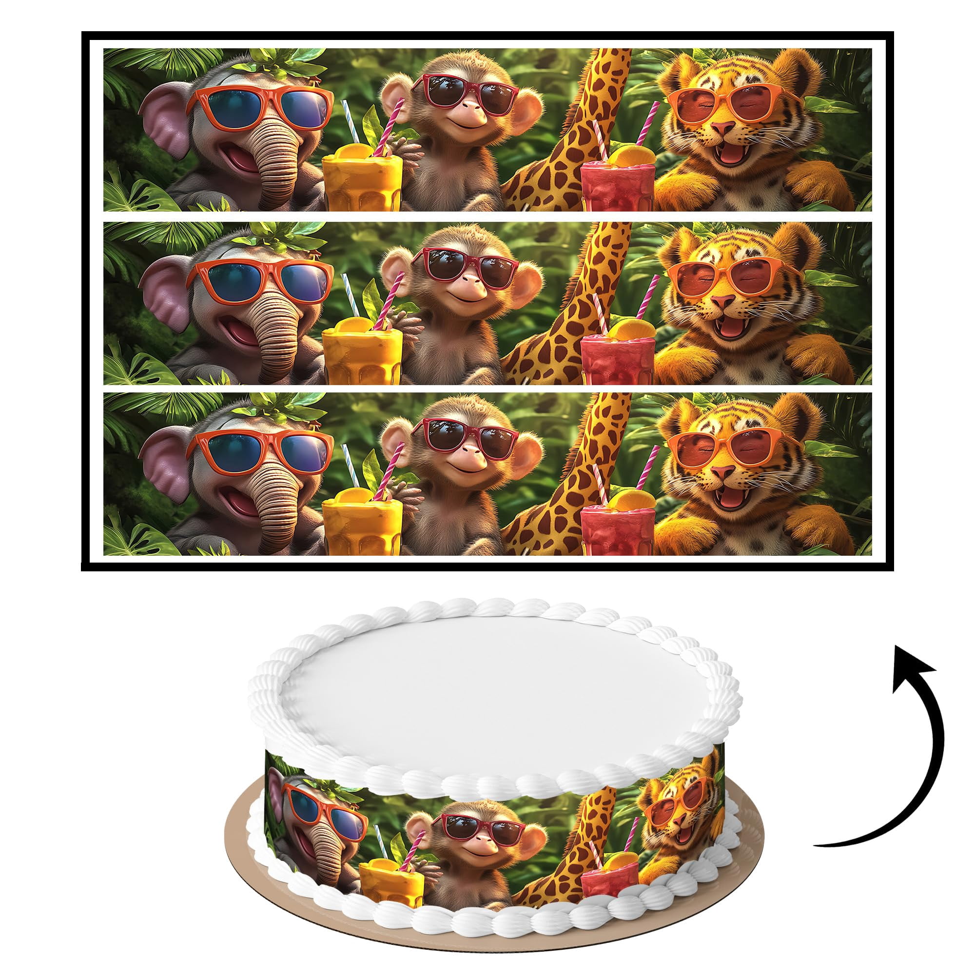 3 pcs Safari Friends Party Cake Strips Edible birthday cake strips ...