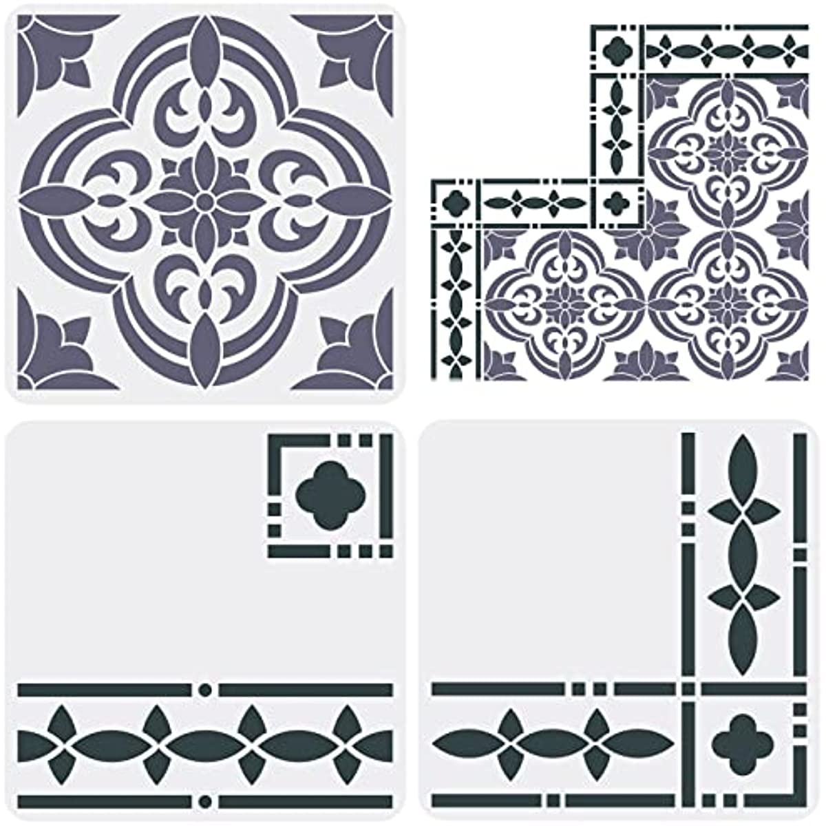 3 pcs Santa Ana Tile Stencil 11.8x11.8inch Reusable Floor Tile Stencil ...