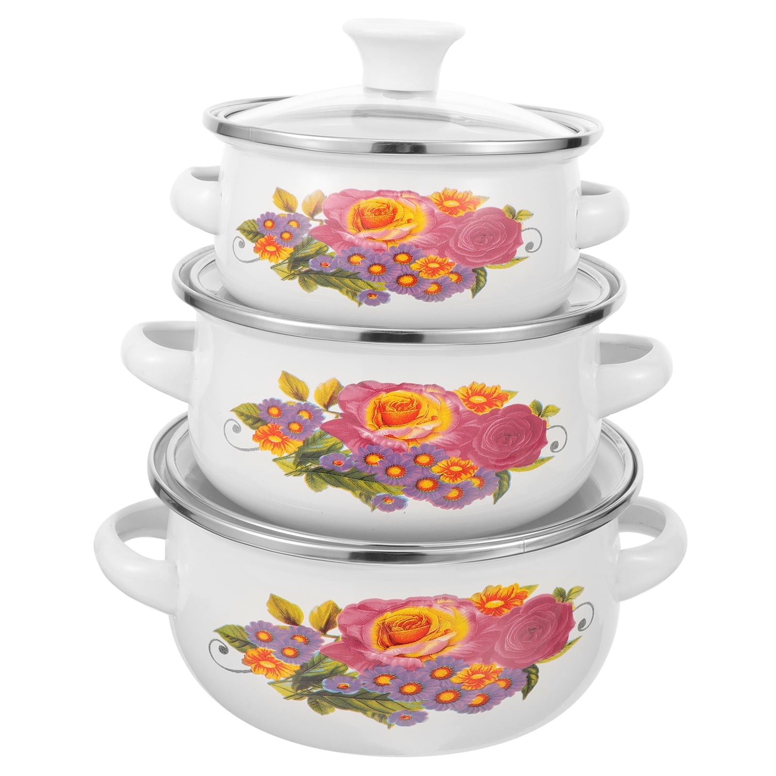 3 pcs Small Pots Kitchen Enamel Pot Stackable Pan Cooking Pots Stock ...