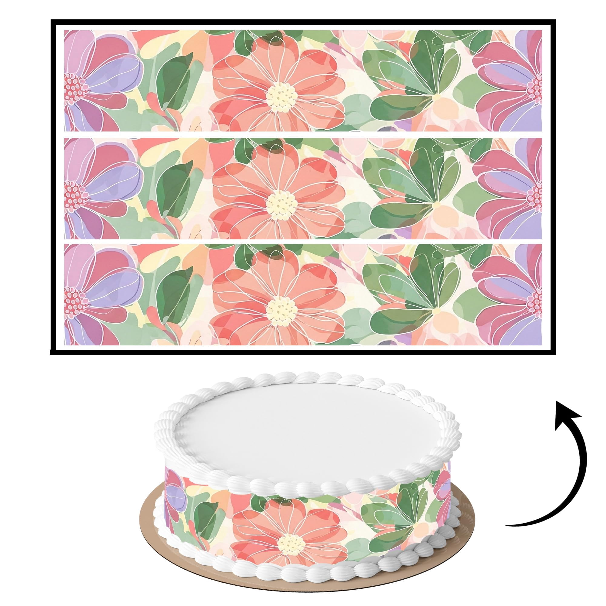 3 pcs Soft Floral Overlay Cake Strips Edible birthday cake strips, cake ...