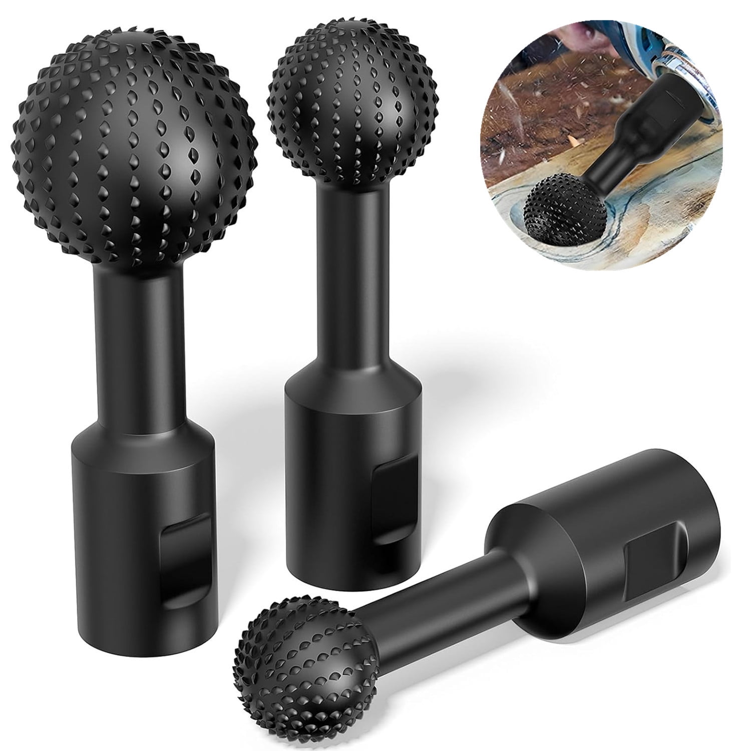 3 pcs Sphere Rotary Burr Set - 5/8-11 Thread Ball Gouge Attachments for ...