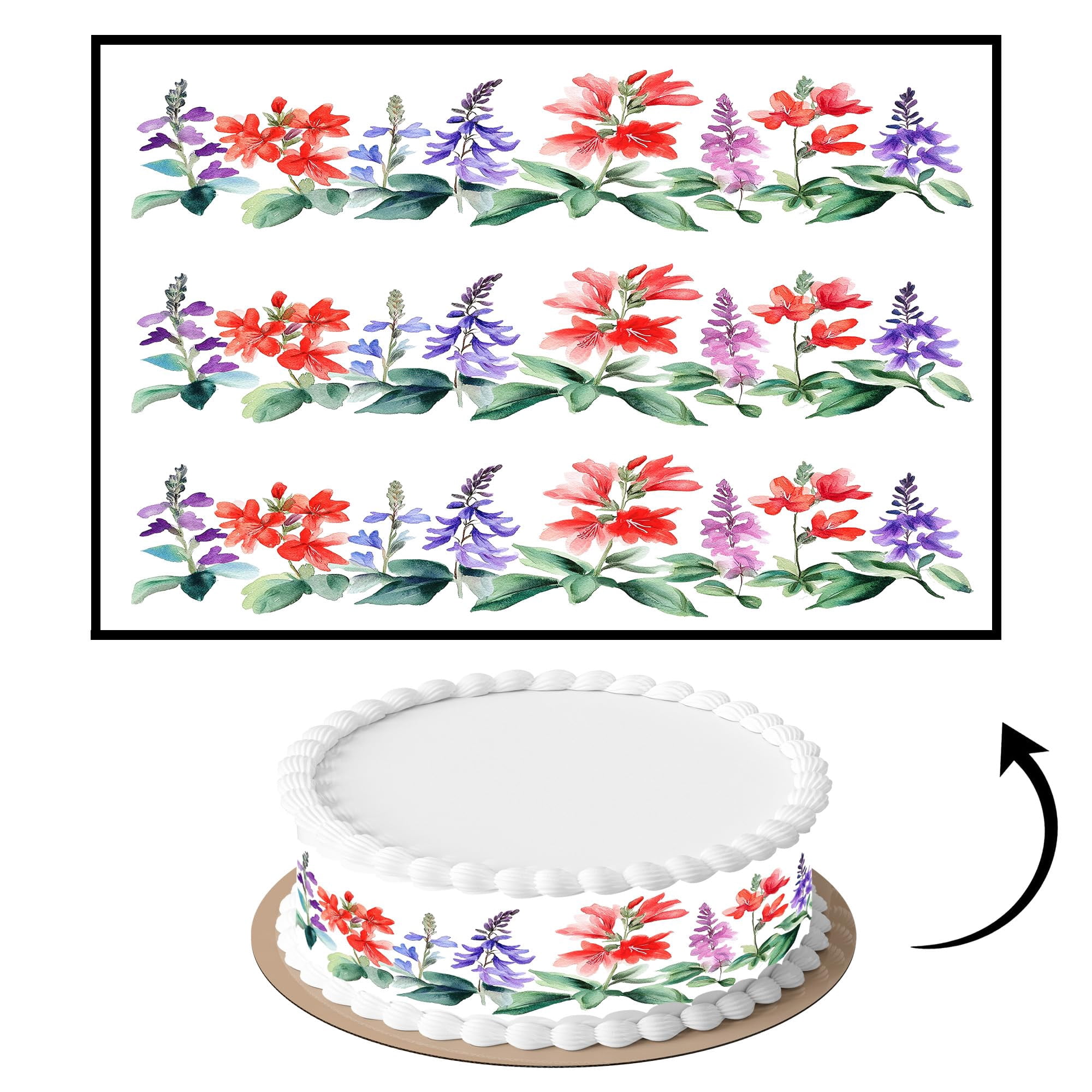 3 pcs Spring Flower Meadow Border Cake Strips Edible birthday cake ...