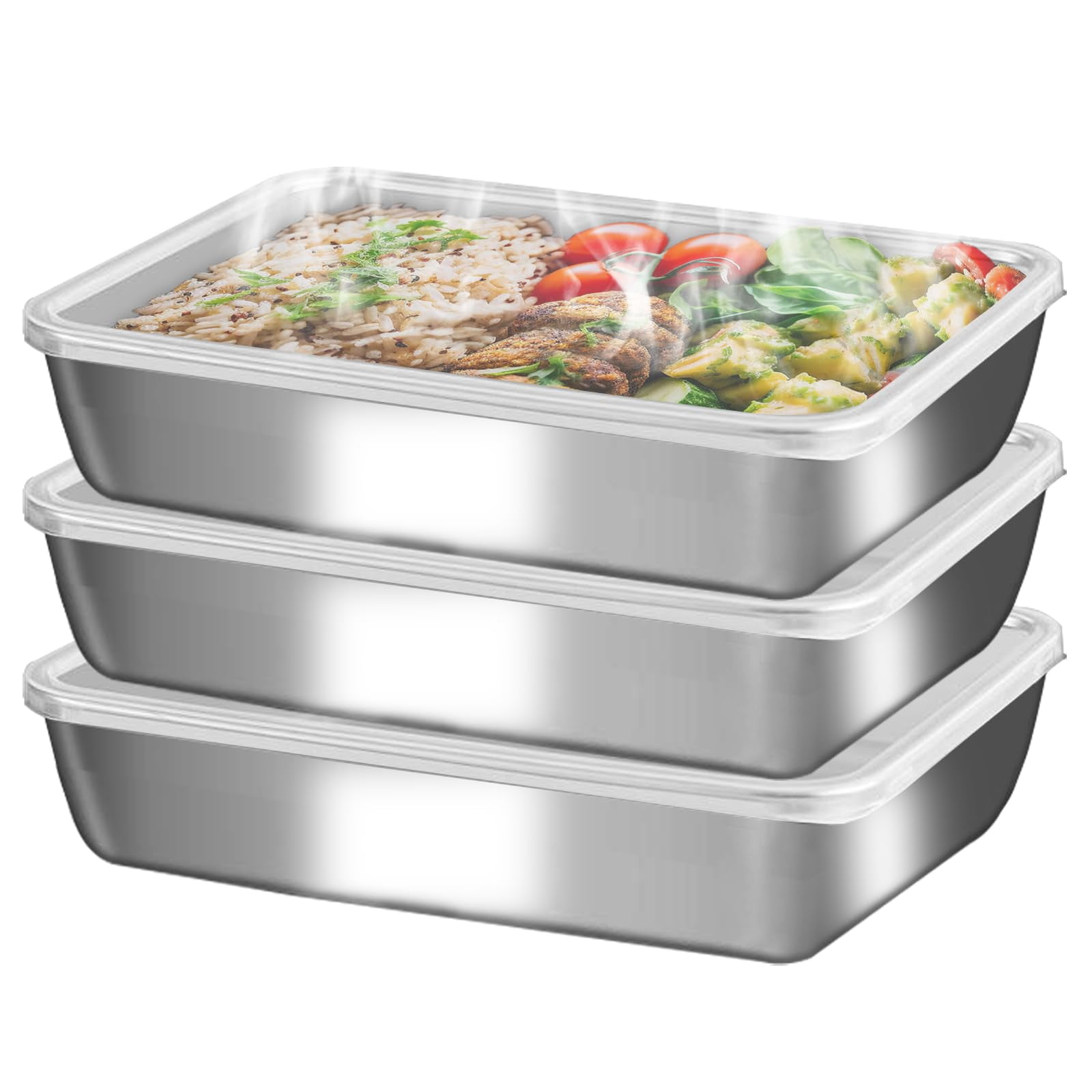 3 pcs Square stainless steel food containers, airtight lunch boxes with ...