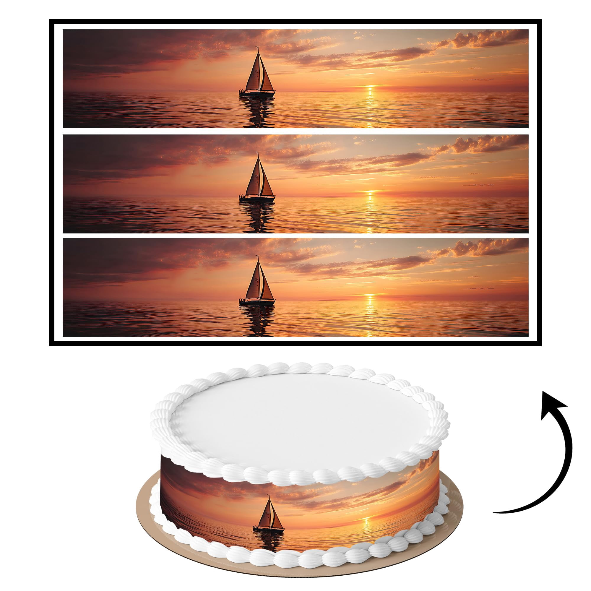 3 pcs Sunset Sailboat Calm Cake Strips Edible birthday cake strips ...