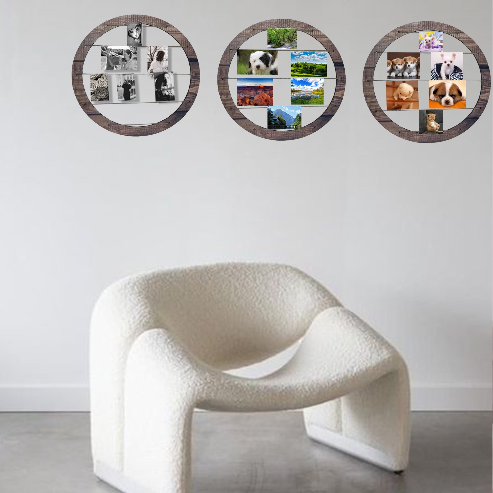 3 pcs large round 18 inches wood pictures frame wall hanging collage ...