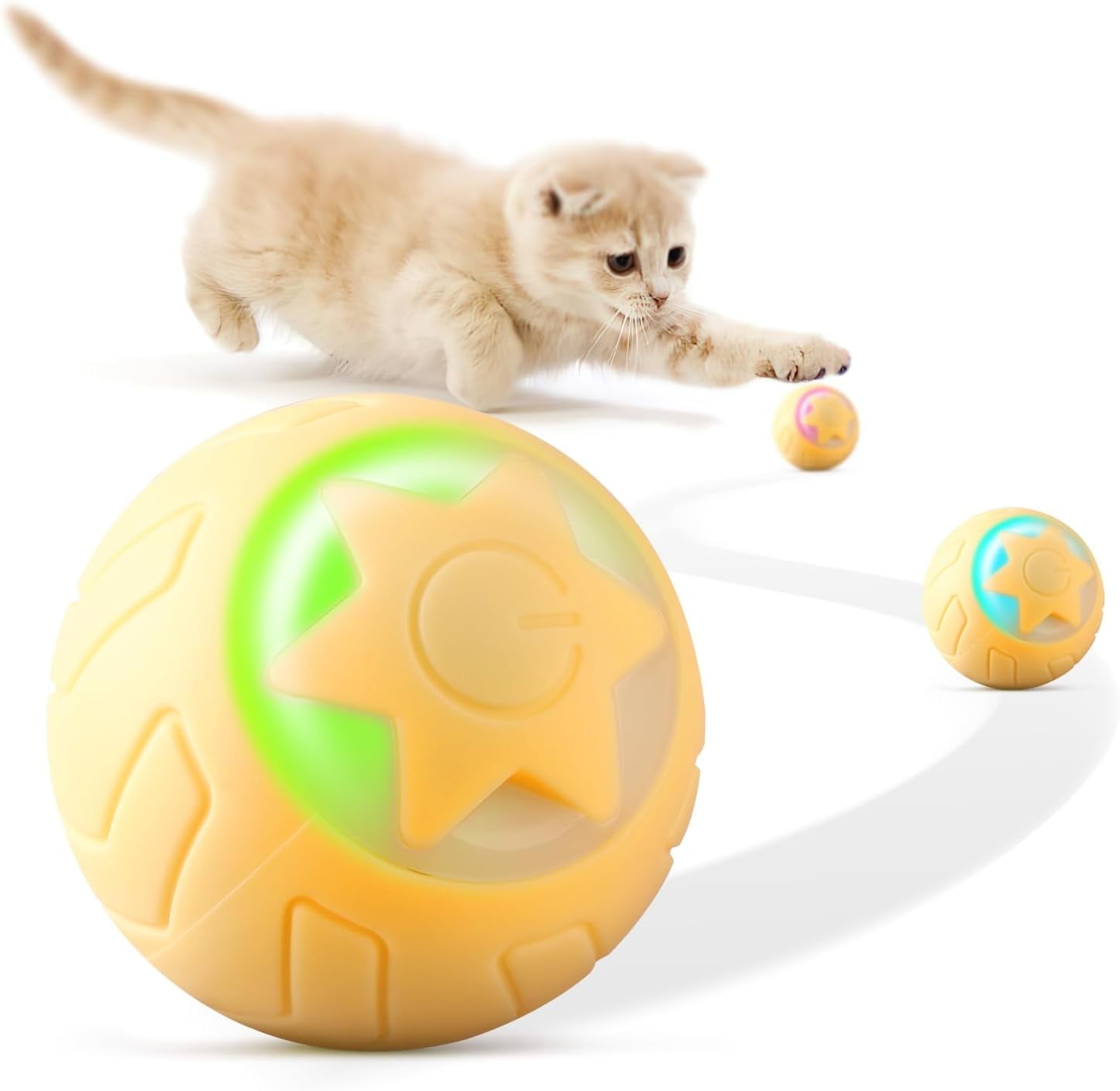 3 pcs light up cat balls, led motion activated cat ball cat interactive ...