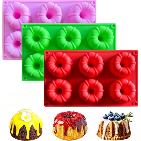 3 pcs mini Cake Pan, Silicone 6-Cavity Non-stick Baking Mold for Jello ...
