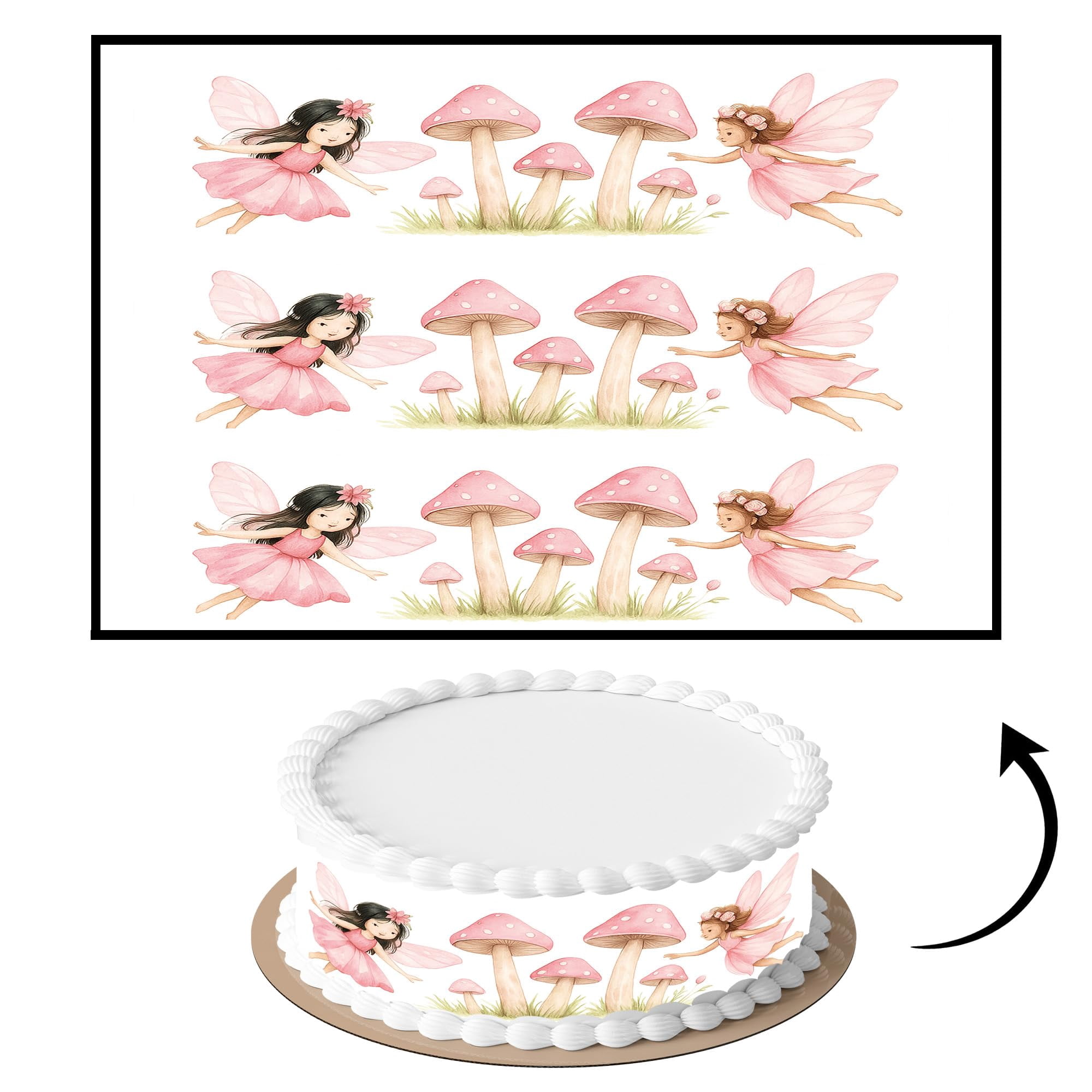 3 pcs pink fairy Cake Strips Edible birthday cake strips, cake side ...