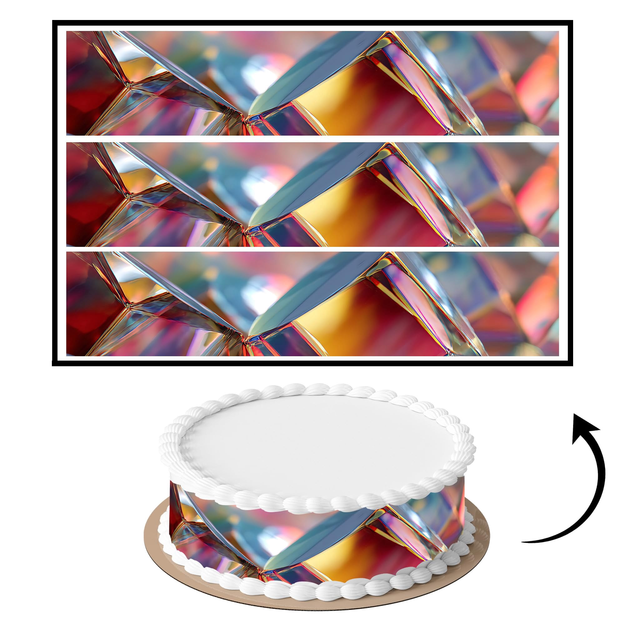 3 pcs rismatic Crystal Fold Cake Strips Edible birthday cake strips ...