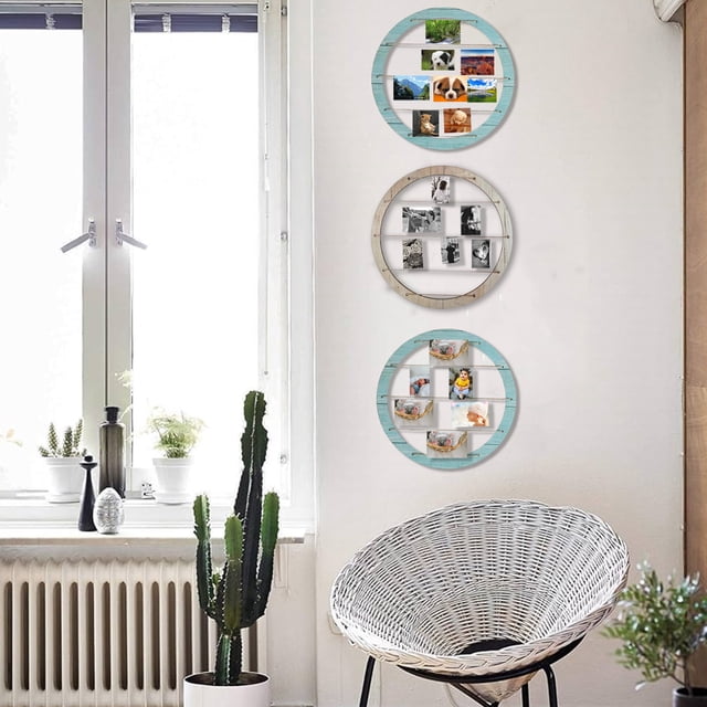 3 pcs round wooden picture frames wall decor gallery wall collage photo ...