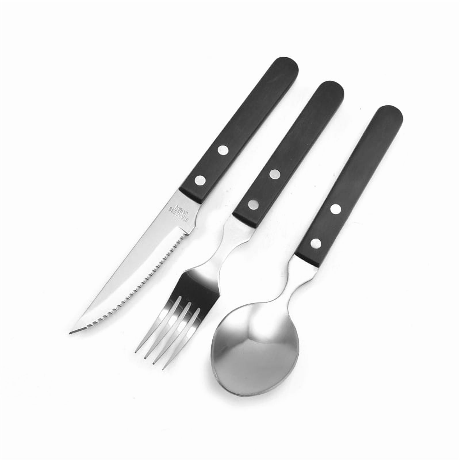 3 pcs set Wooden Handle Cutlery Set Western Stainless Steel Spoon Steak ...