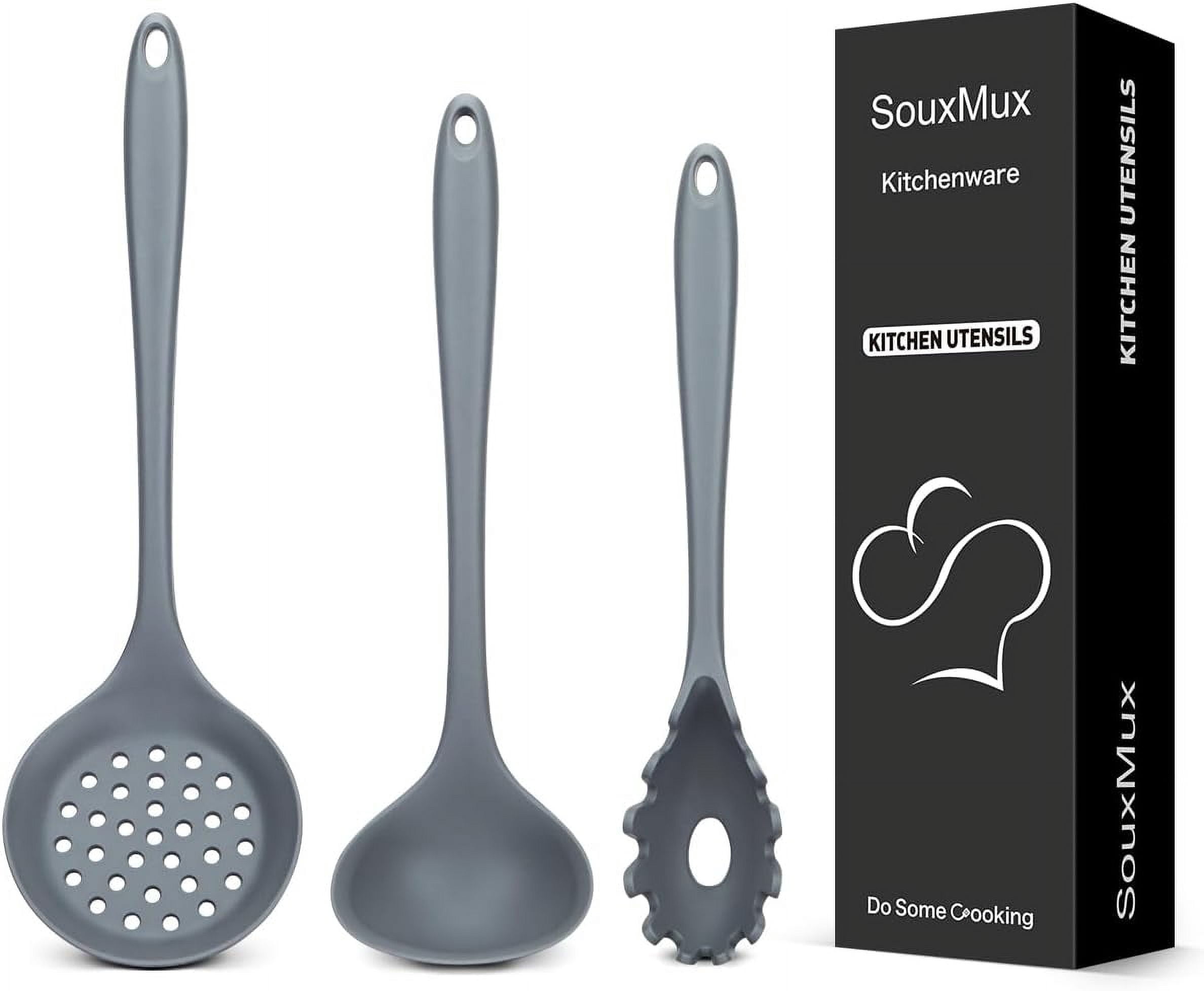 3 pcs silicone kitchen utensils set, soup ladle-pasta fork-slottede ...