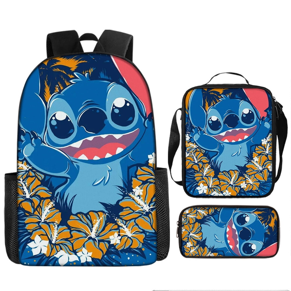 3-piece Anime Cartoon Stich Backpack Cute Bookbag Set with Lunch Box ...