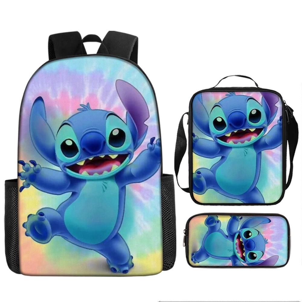 3-piece Anime Cartoon Stich Backpack Cute Bookbag Set with Lunch Box ...