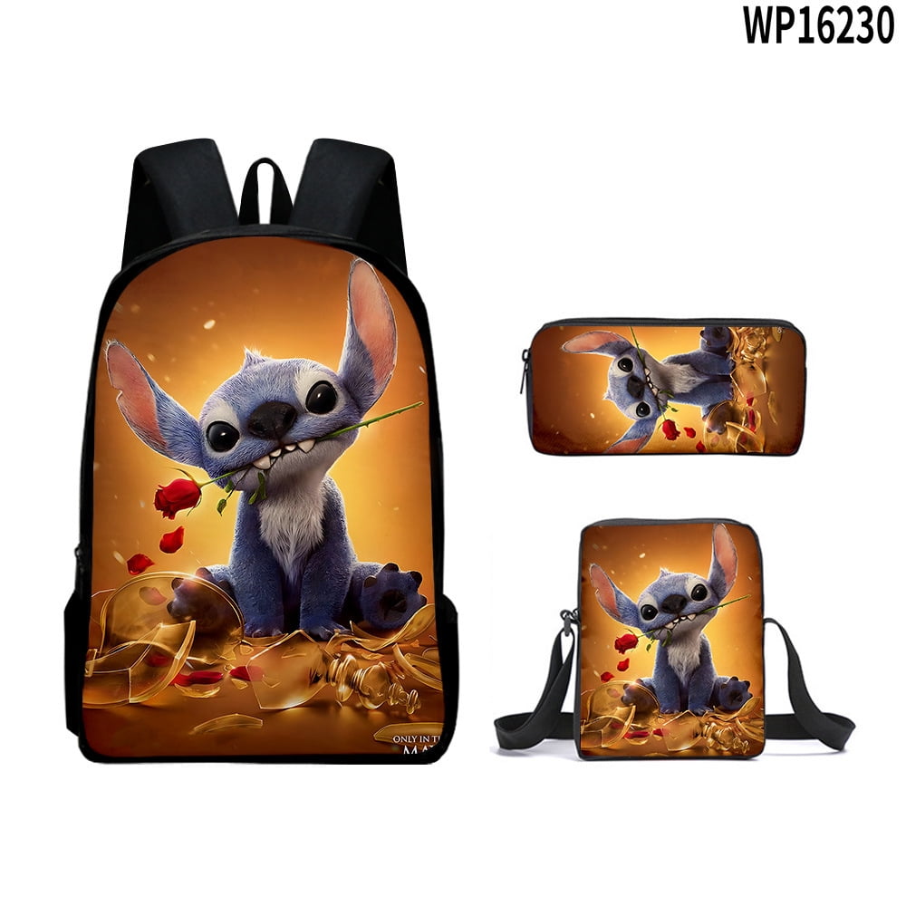 3-piece Anime Cartoon Stich Backpack Cute Bookbag Set with Lunch Box ...