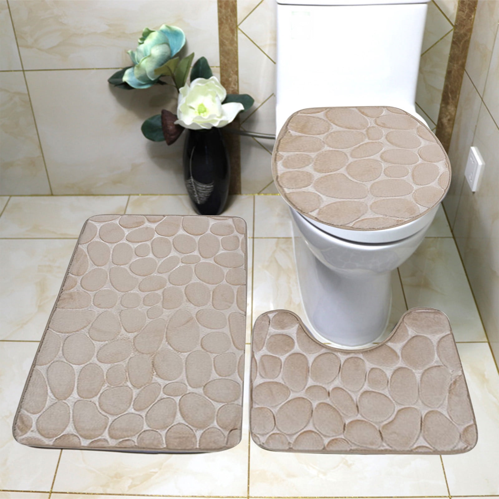 3-piece Bathroom Carpet Super Soft Non Slip Bathtub Carpet and ...
