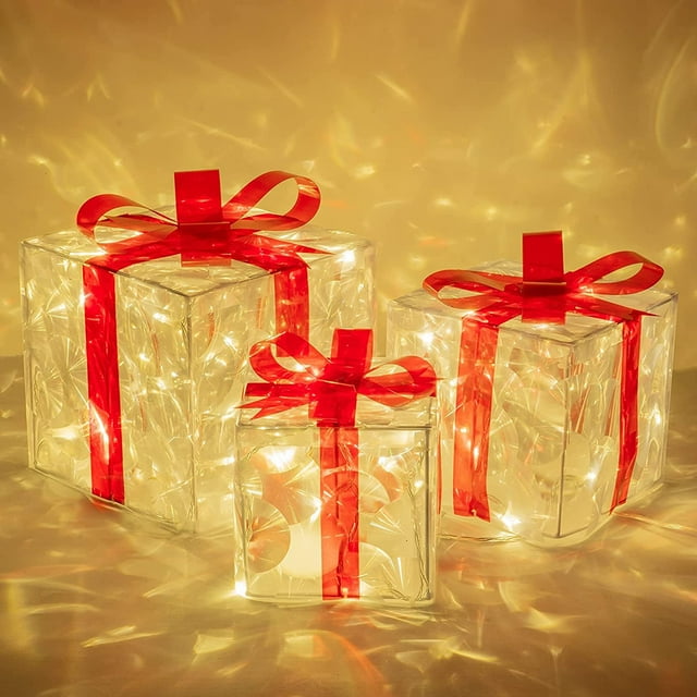 3 piece Christmas light gift box Transparent warm light Christmas box ...