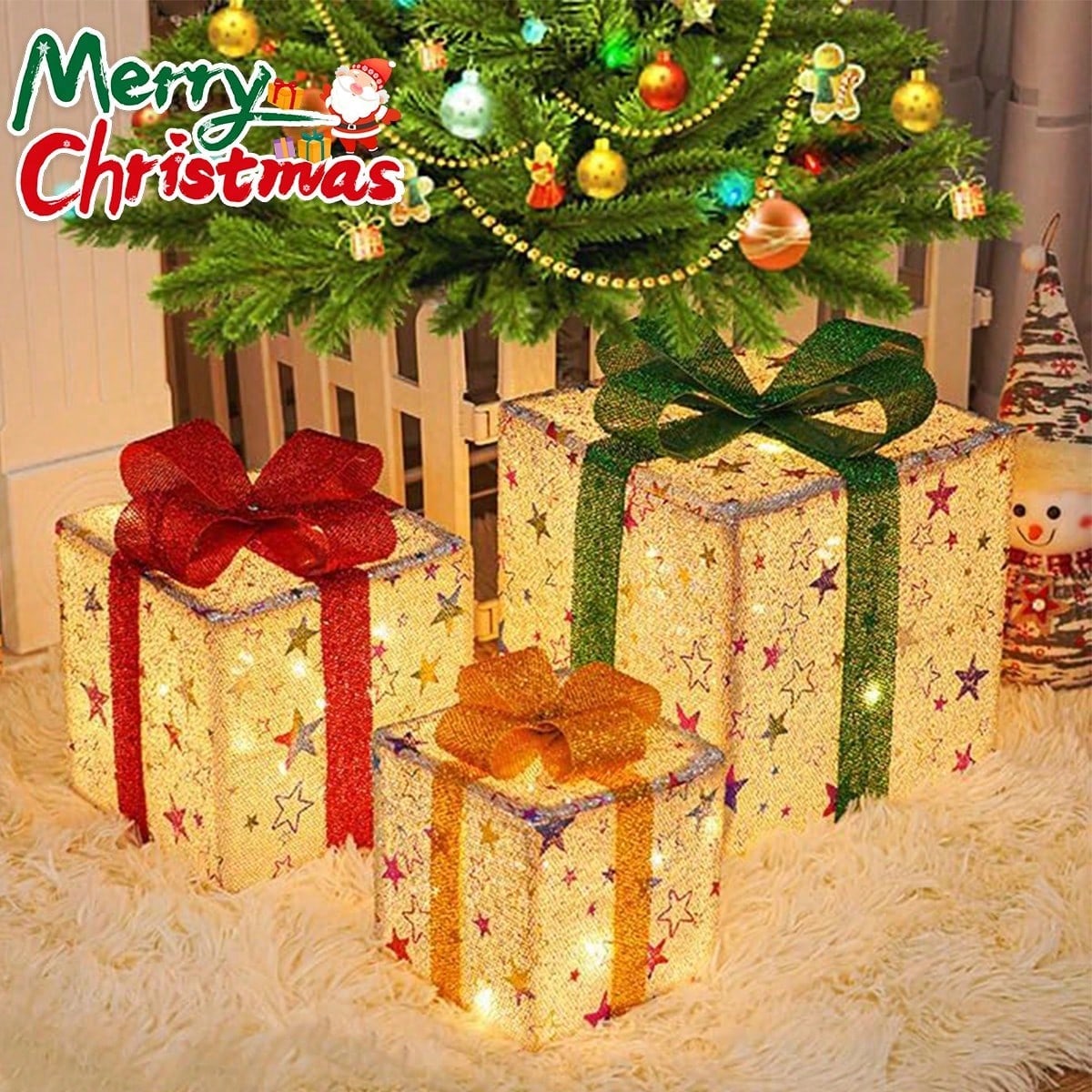 3-piece Christmas lighting gift box, which can illuminate Christmas ...