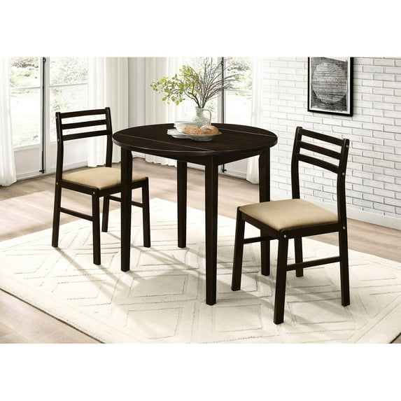 3-piece Dining Set in Cappuccino with Drop Leaf Table | Extendable for ...