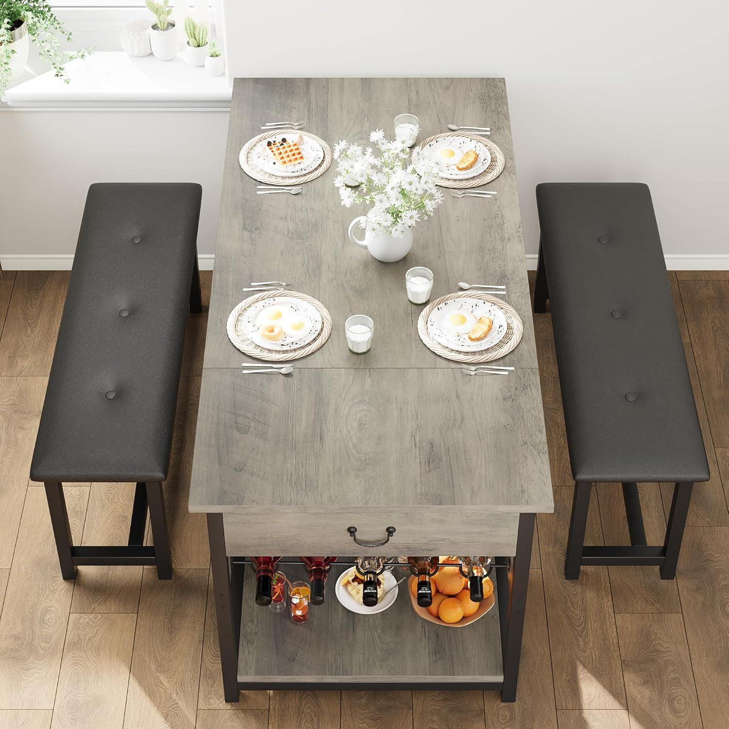 3 piece Dining Table Set for 4, Kitchen Dining Table Set with ...